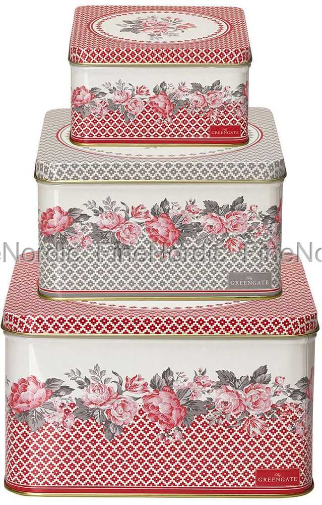 GreenGate Square Boxes Shirley Red Set of 3