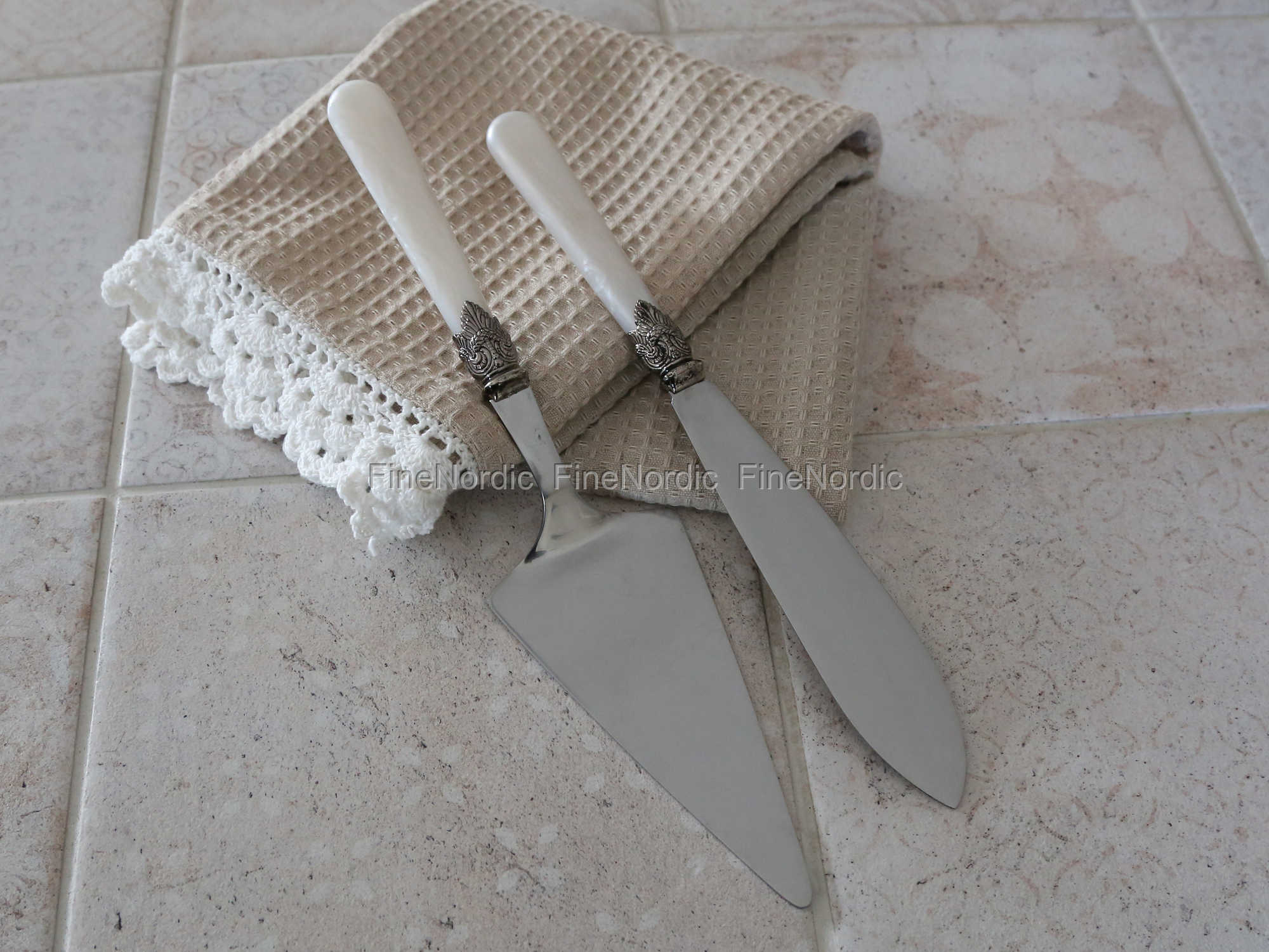 Chic Antique Cake Server & Knife Set of 2 Mother of Pearl