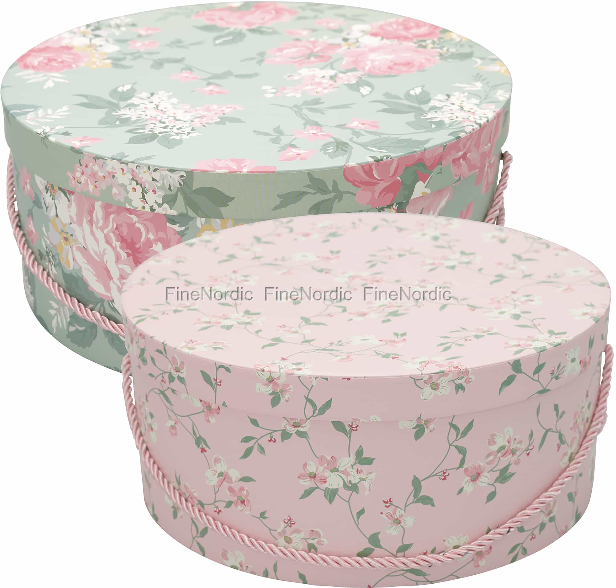 GreenGate Storage Box Round Josephine Pale Mint XL Set of 2
