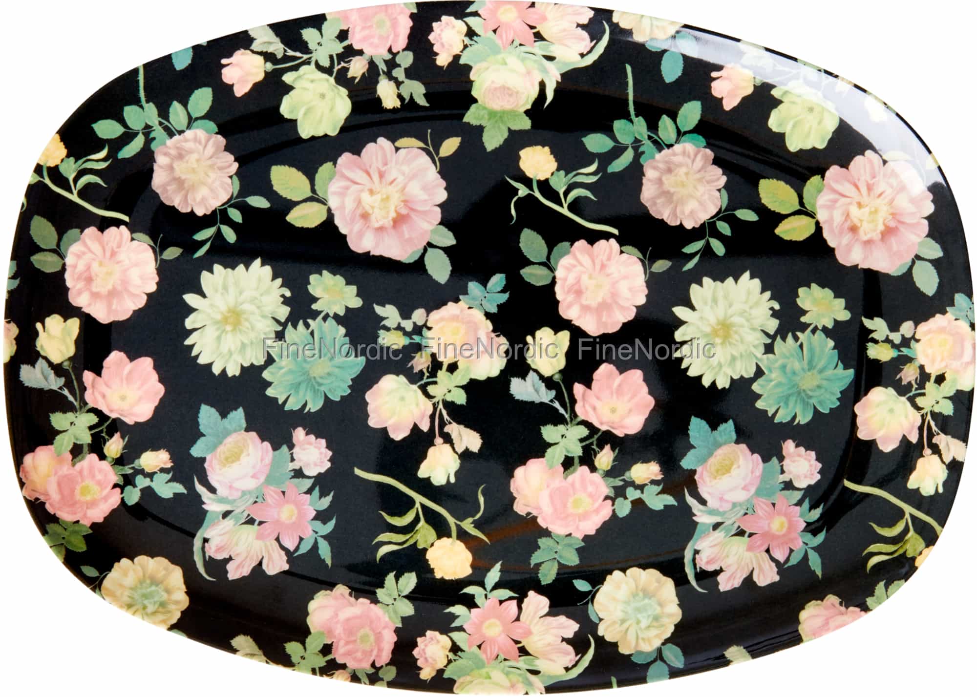 Rice Melamine Plate - Rectangular - Dark Rose Print