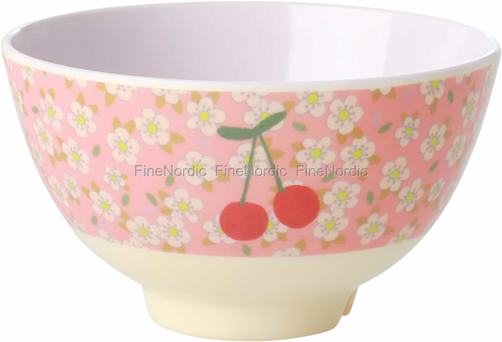 Rice Melamine Bowl - Small Flowers and Cherry Print - Two Tone - Small