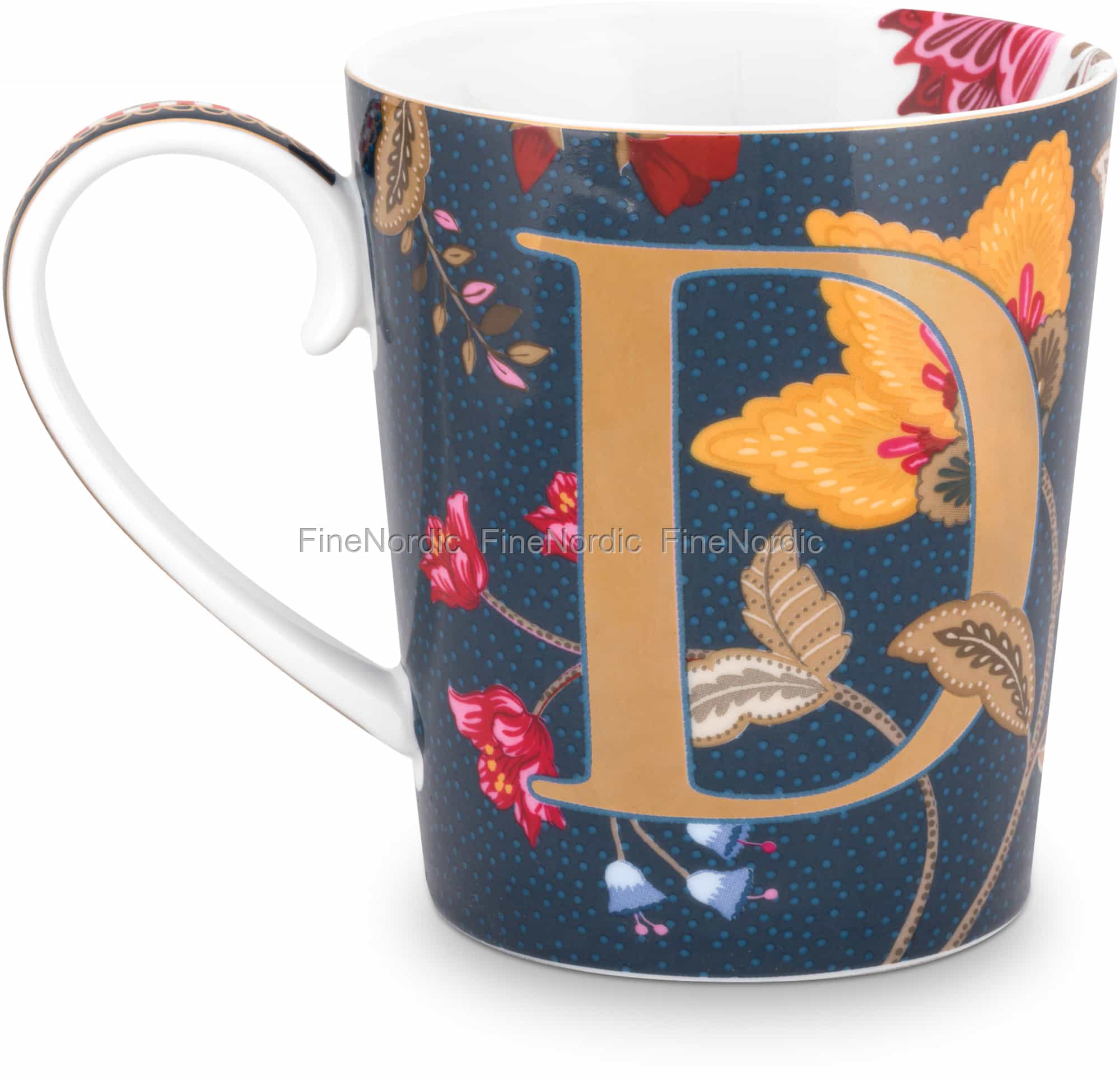 Pip Studio Letter D Mug - Alphabet Mug Floral Fantasy Blue in Gift Box