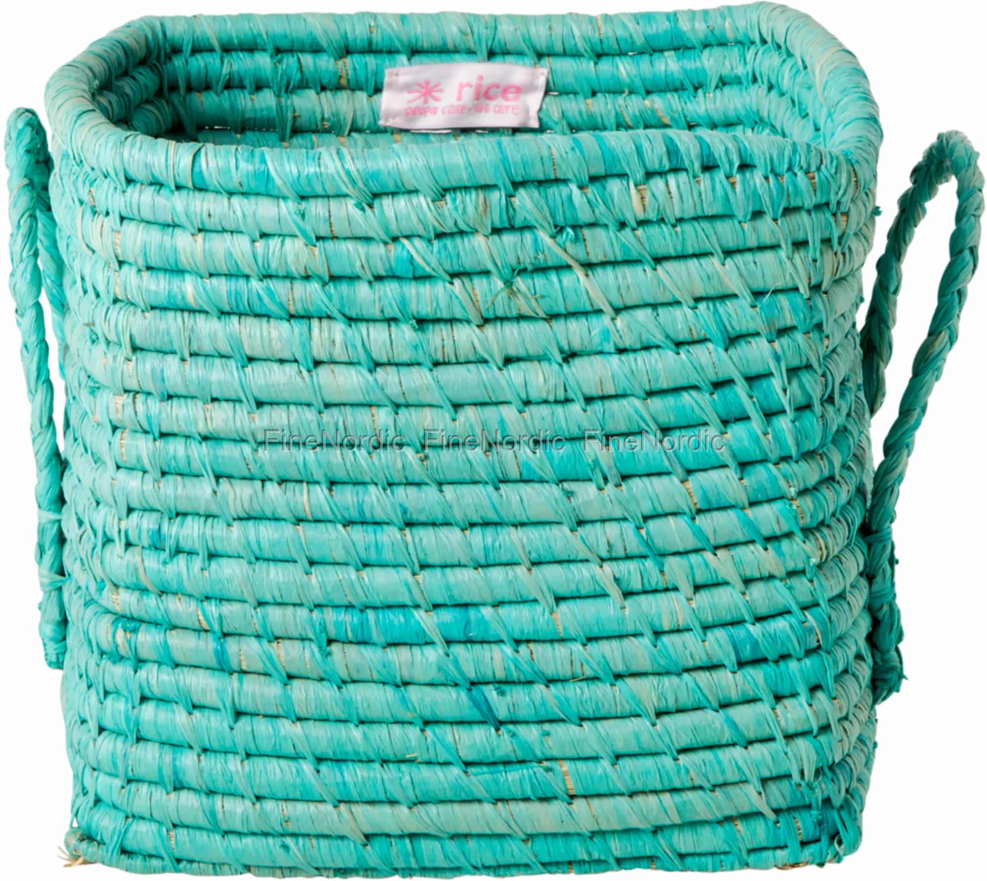 Rice Raffia Basket - Square - Raffia Handles - Mint - Small