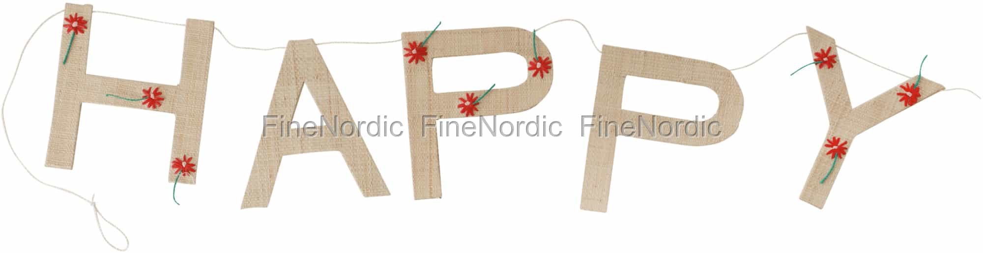 Rice Raffia 'HAPPY' Garland - Nature - Flower Embroidery