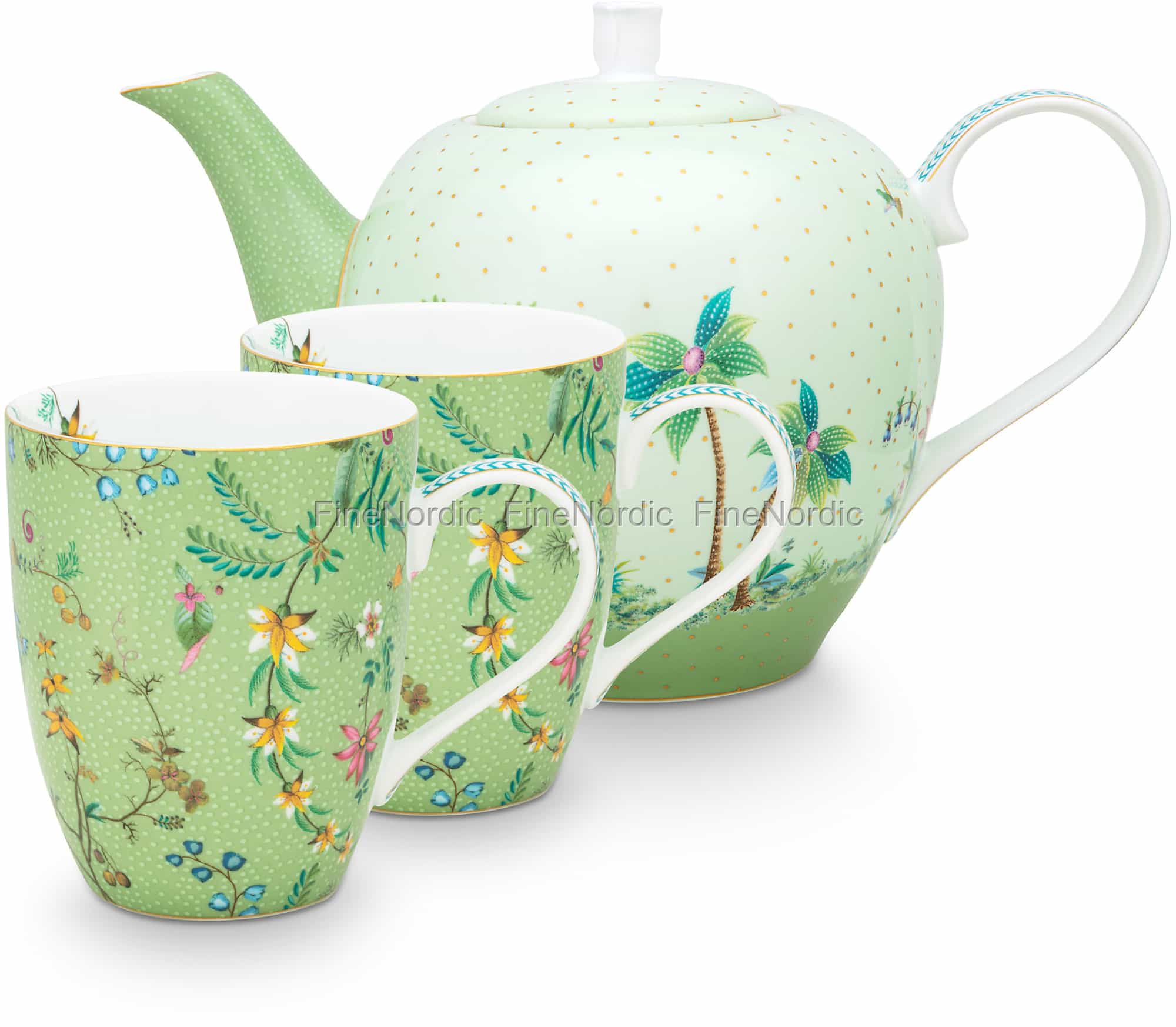 Pip Studio Tea Set Large Jolie Flowers Green Set of 3 in Gift Box