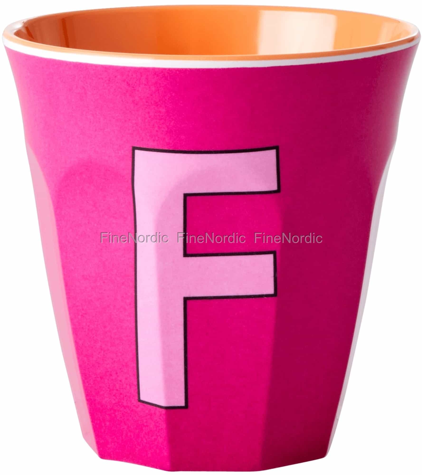 Rice Melamine Cup with the Letter F - Pink - Medium