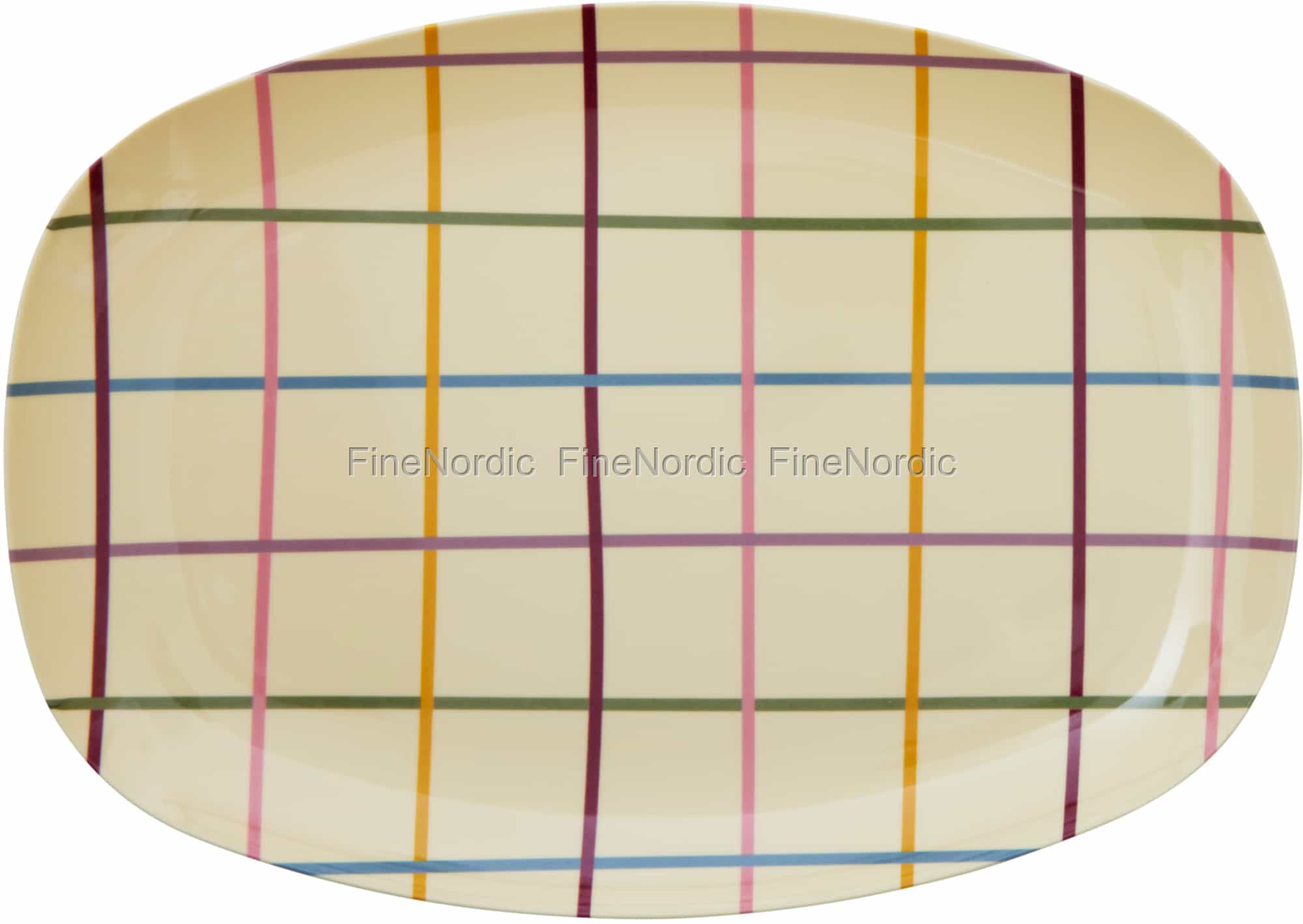 Rice Rectangular Melamine Plate - Cream - Check Print