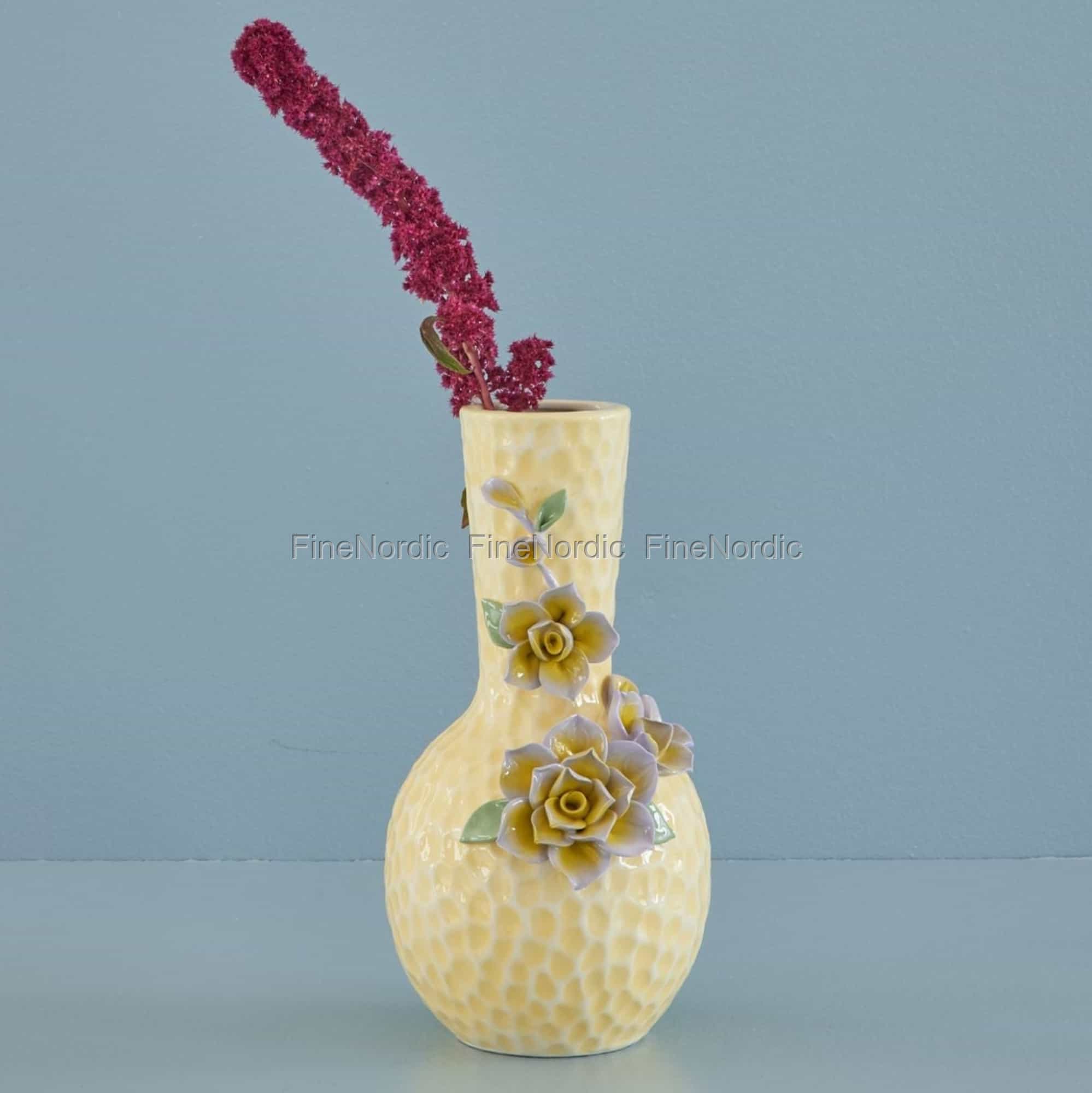 Rice Ceramic Small Vase - Flower Sculpture - Pale Yellow