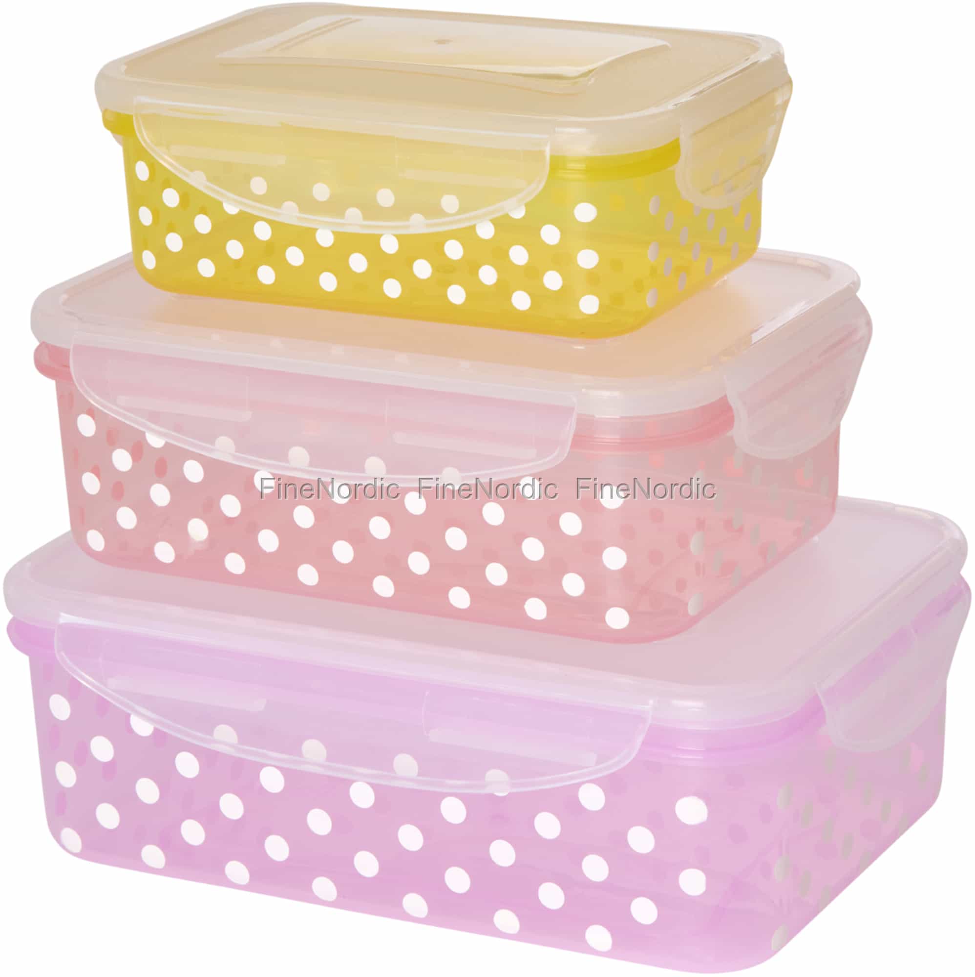 Rice Plastic Rectangular Food Boxes - Multi Colors with Print - Set of 3
