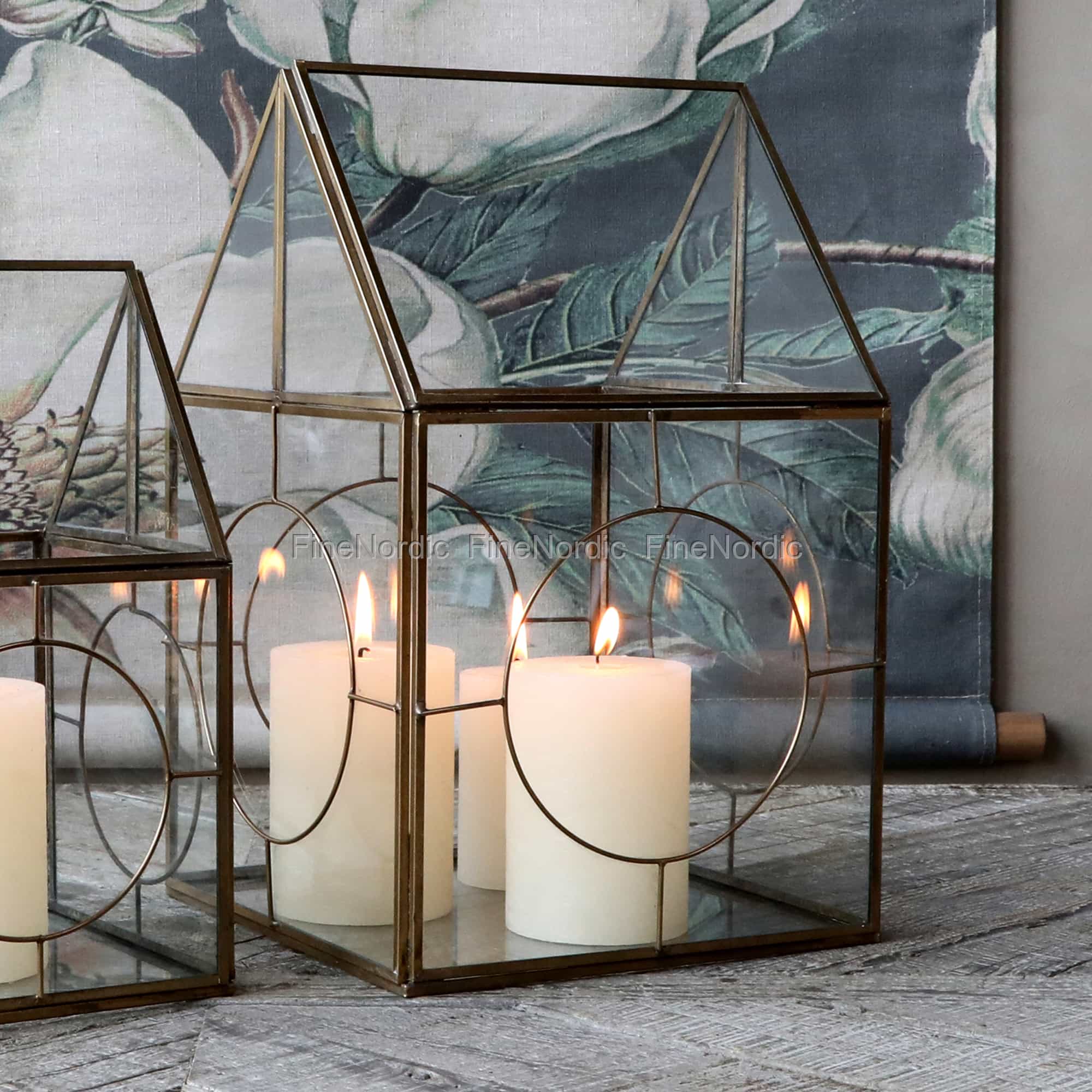 Chic Antique Candle House with Decor Antique Brass Large
