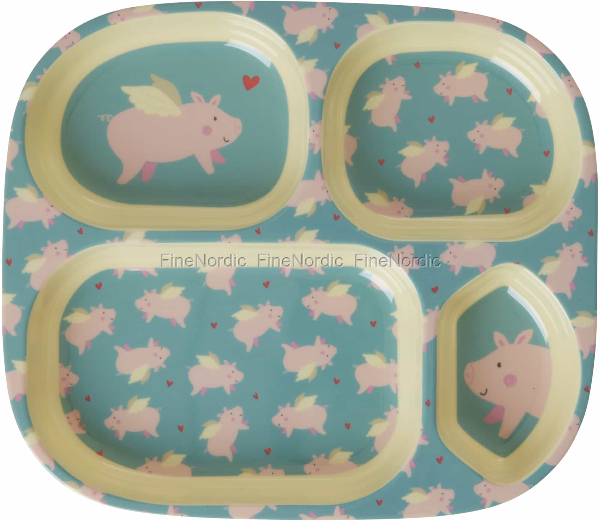 Rice Melamine Kids Plate with 4 Rooms - Flying Pig