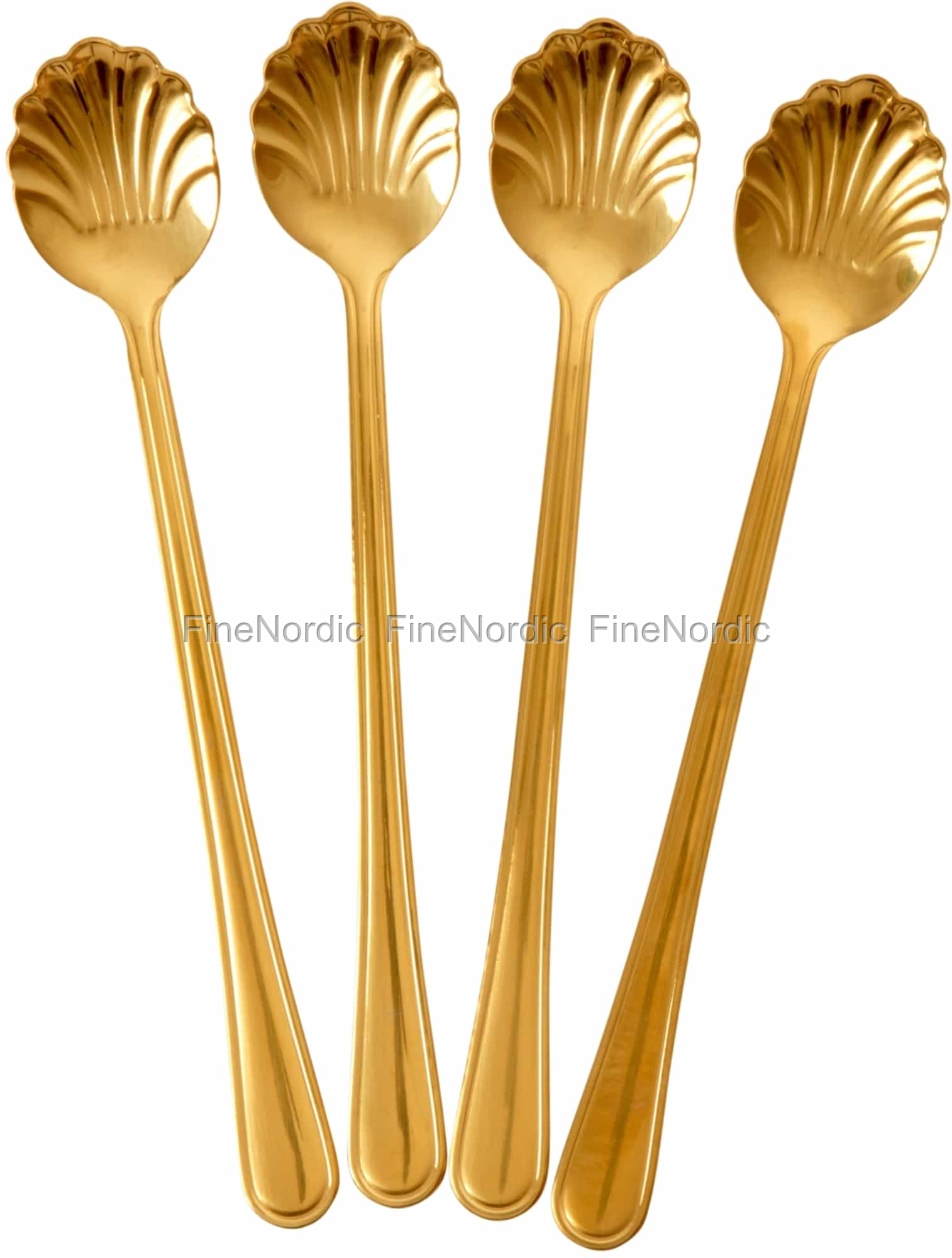 Rice Stainless Steel Seashell Latte Spoon - Gold - Set of 4