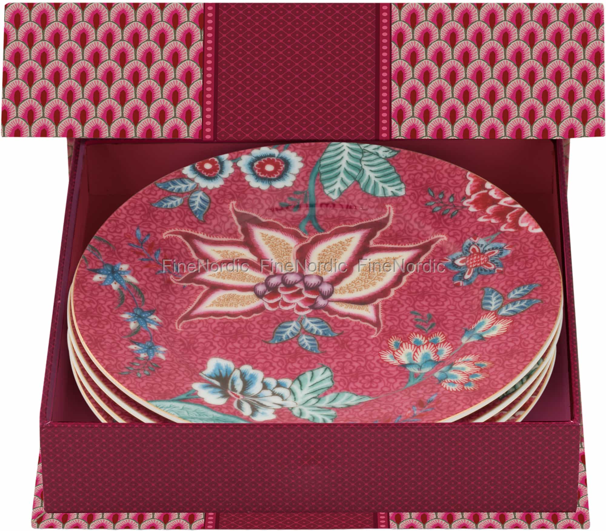 Pip Studio Plates Flower Festival Dark Pink 17 cm Set of 4 in Gift Box