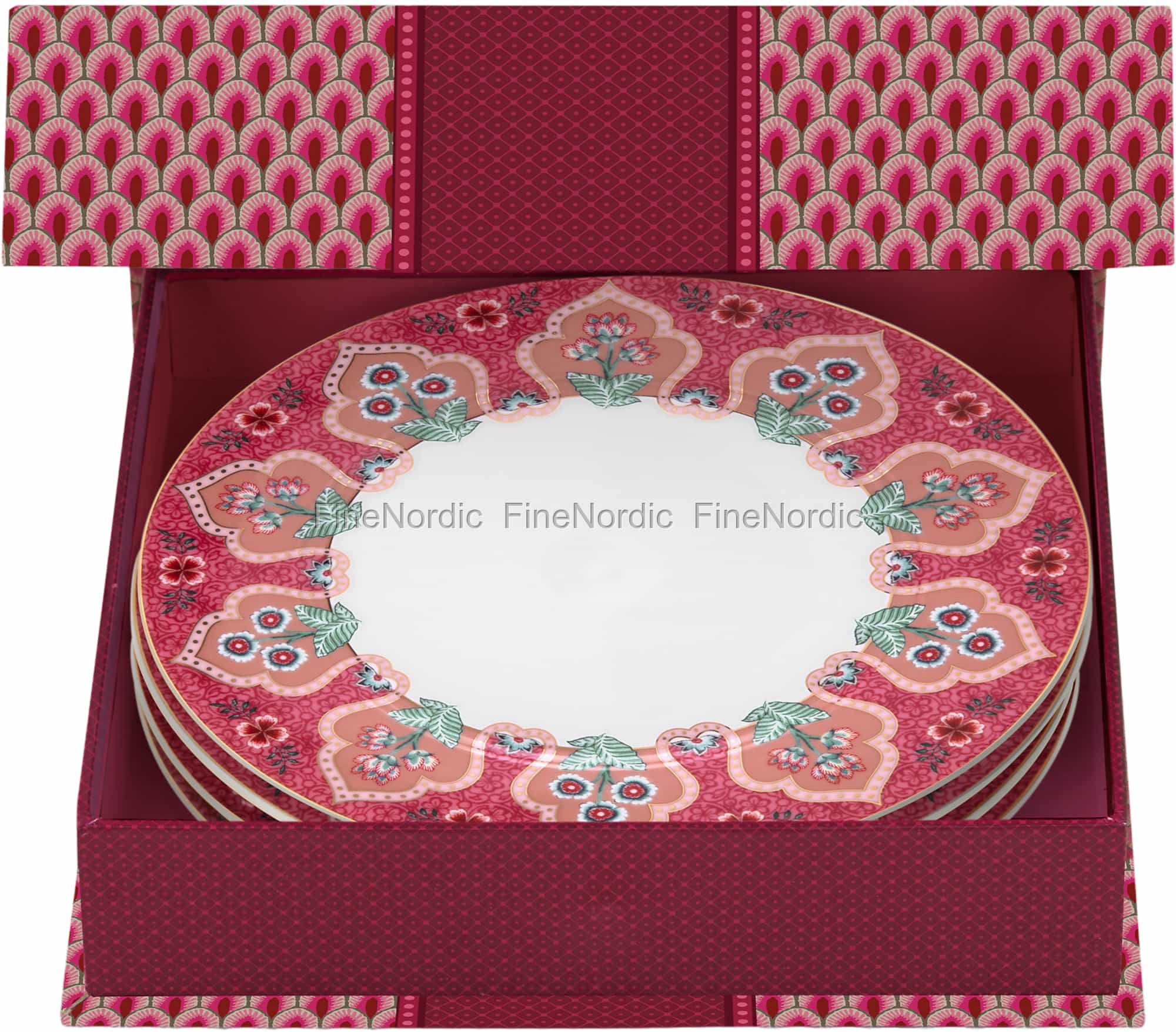 Pip Studio Plates Flower Festival Deco Dark Pink 21 cm Set of 4 in Gift Box