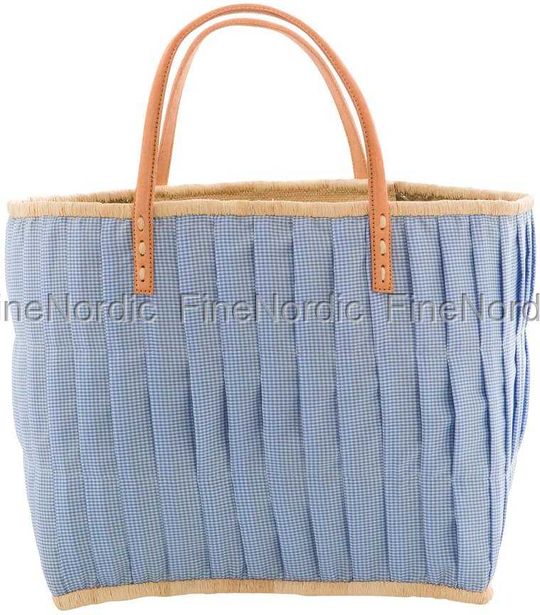 Rice Raffia Shopping Bag - Fabric Covered - Leather Handles - Light ...
