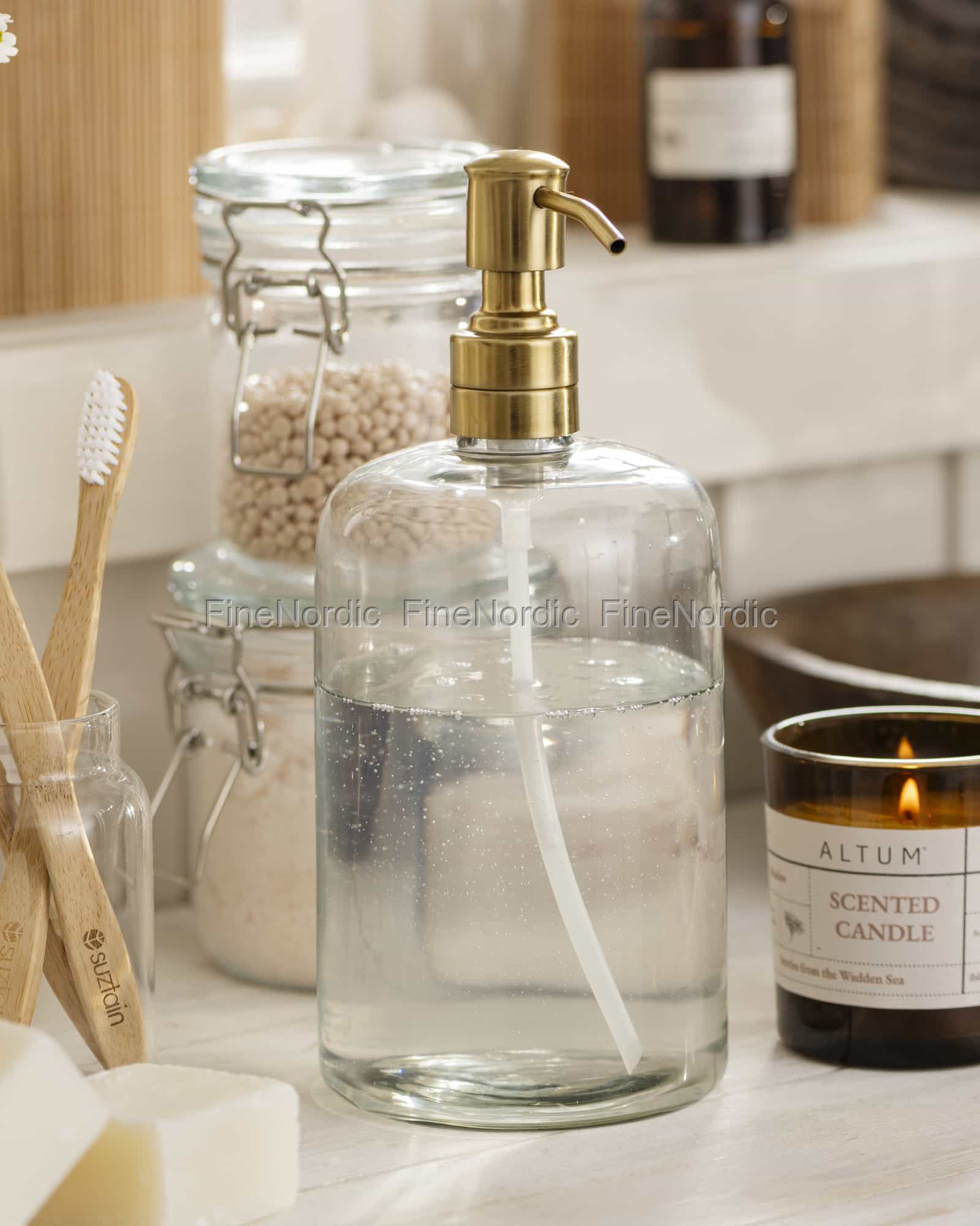 Ib Laursen Soap Dispenser Large with Brass Coloured Pump Stainless Steel