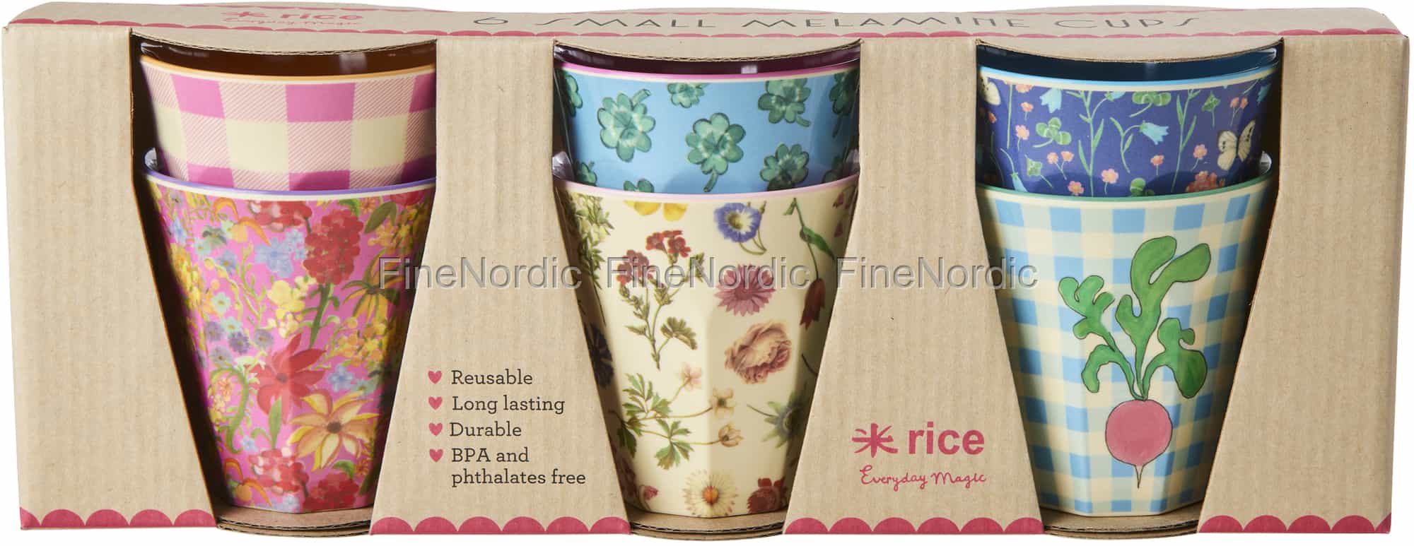 Rice Melamine Cups - Joie De Vivre - Small - Set of 6 in Giftbox