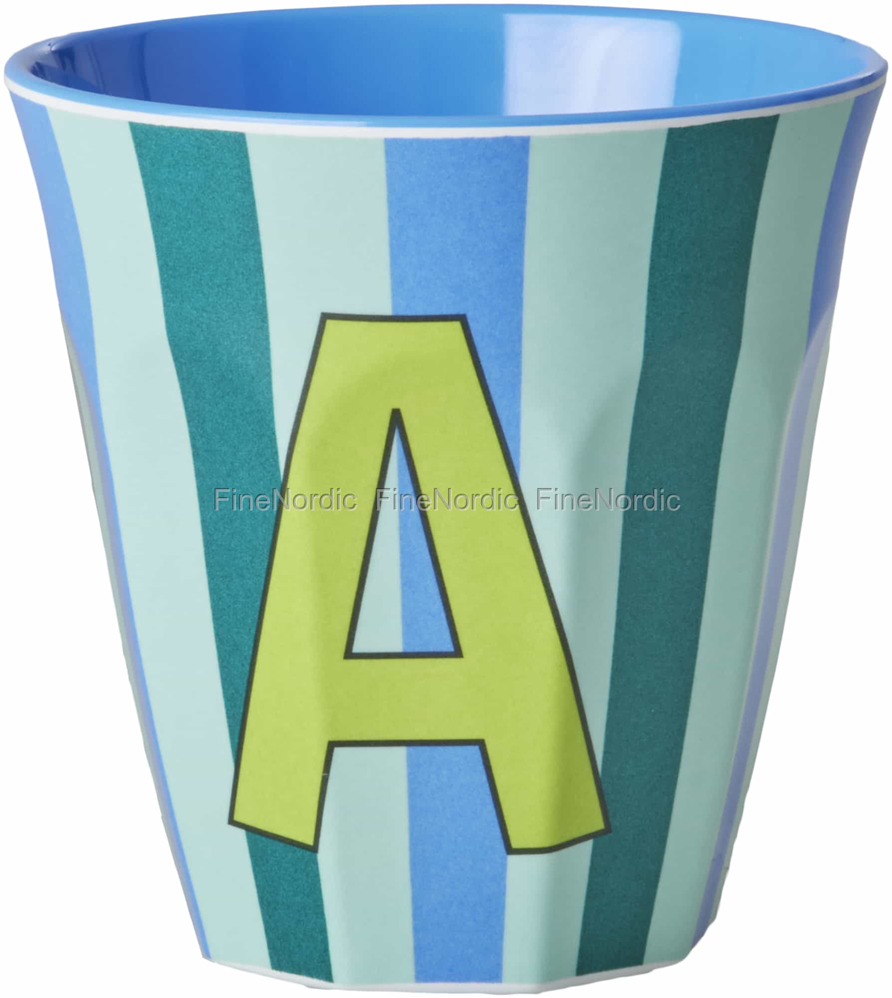 Rice Melamine Cup with the Letter A - Alphabet Stripes Blueish