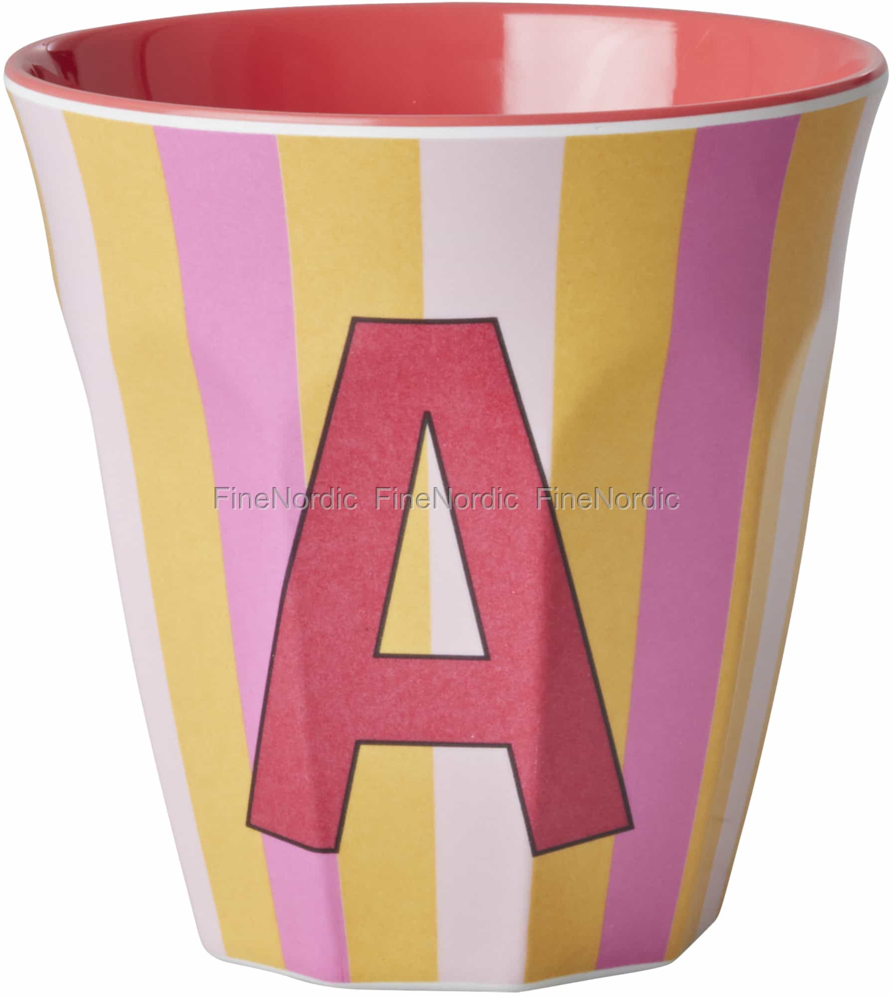 Rice Melamine Cup with the Letter A - Alphabet Stripes Pinkish
