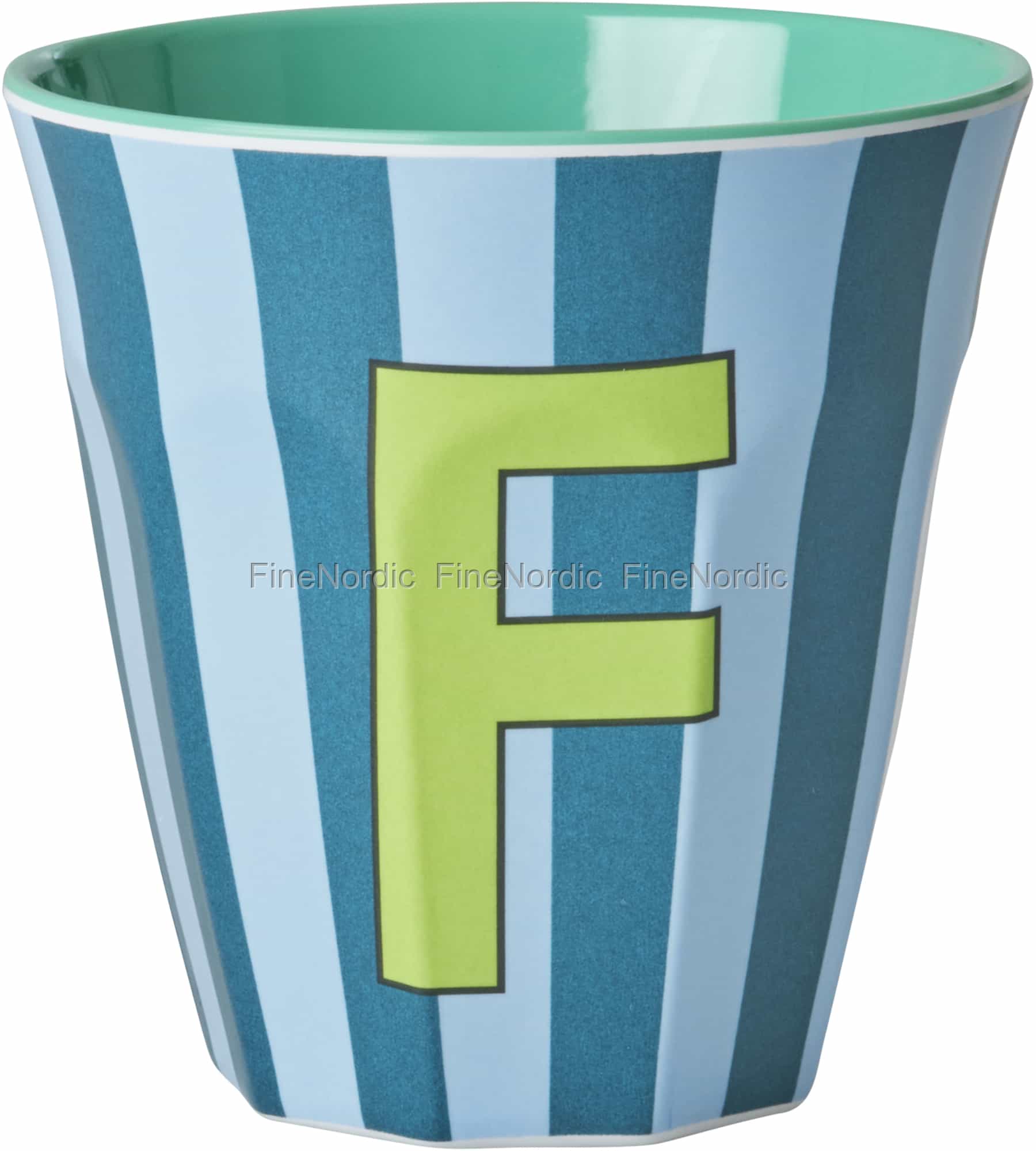 Rice Melamine Cup with the Letter F - Alphabet Stripes Blueish