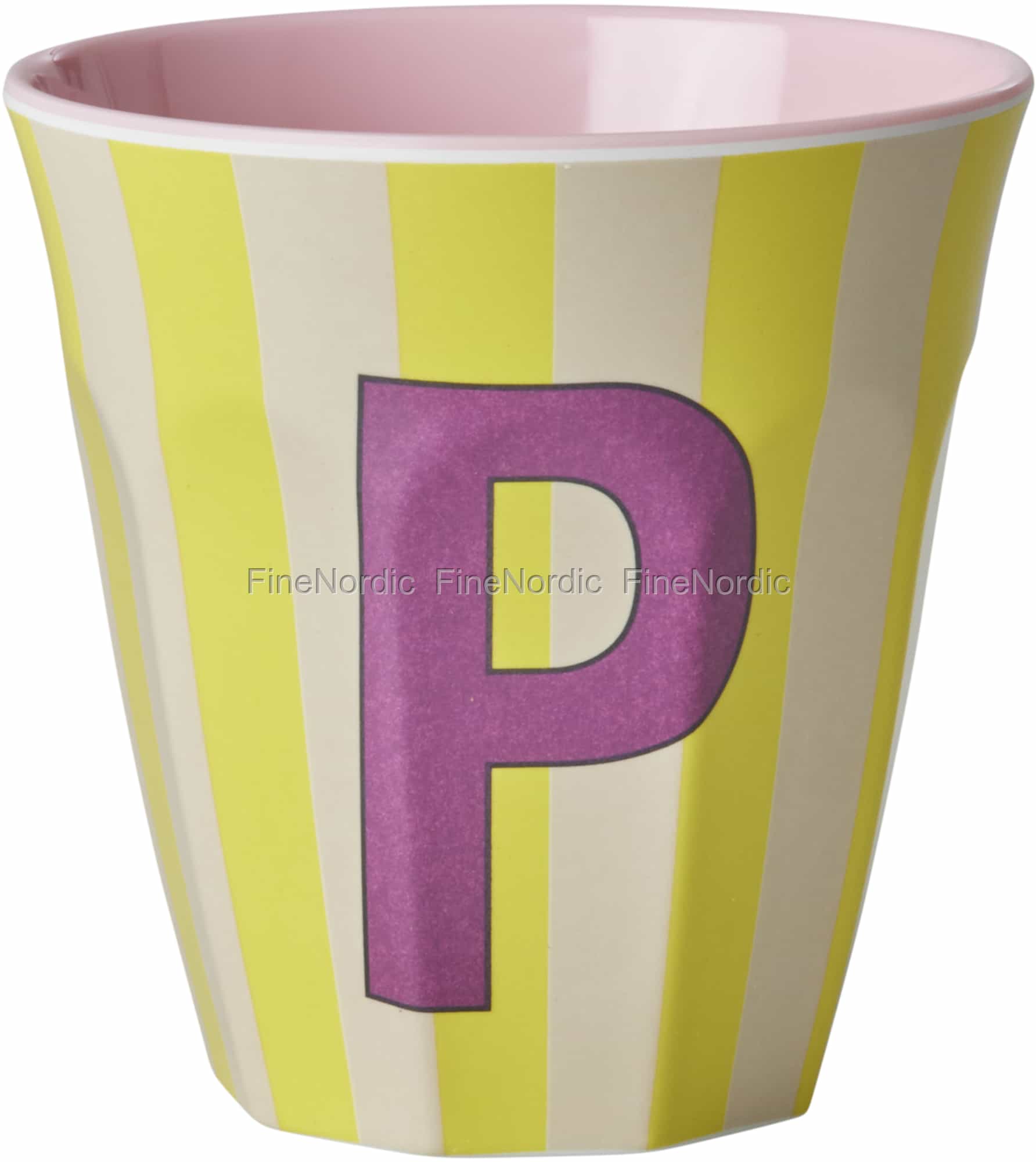 Rice Melamine Cup with the Letter P - Alphabet Stripes Pinkish