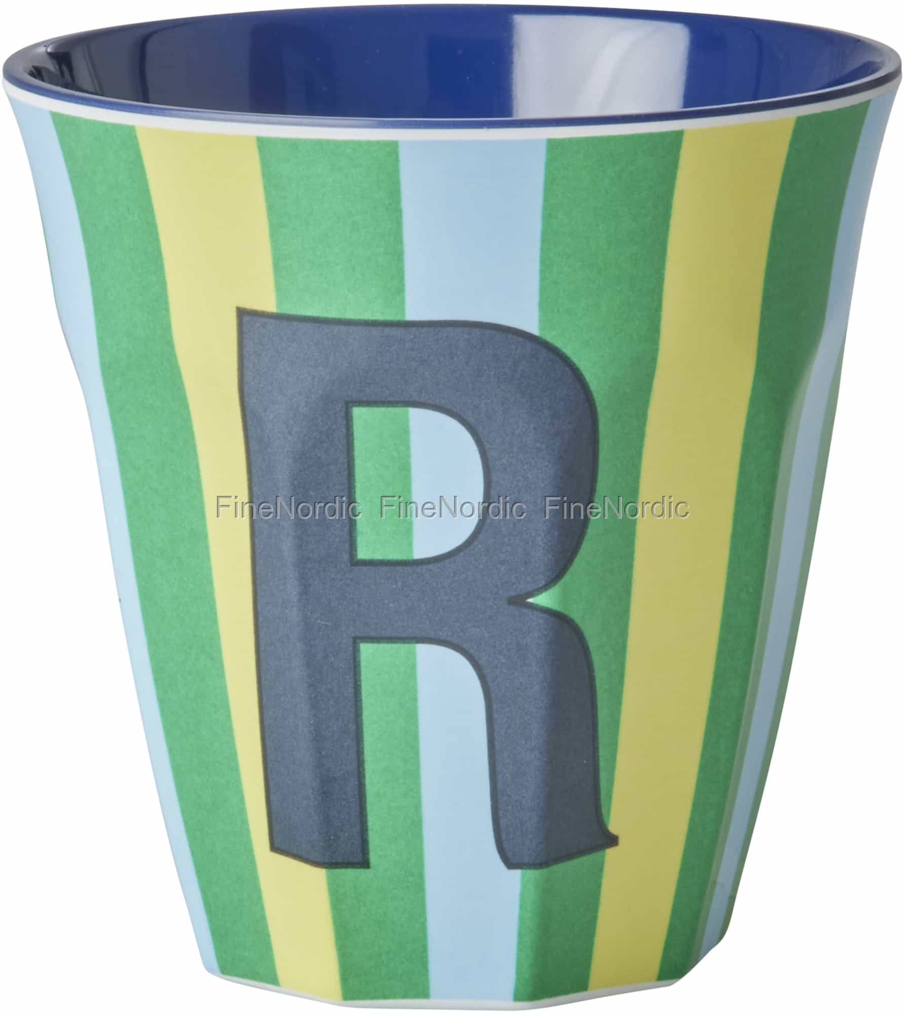 Rice Melamine Cup with the Letter R - Alphabet Stripes Blueish