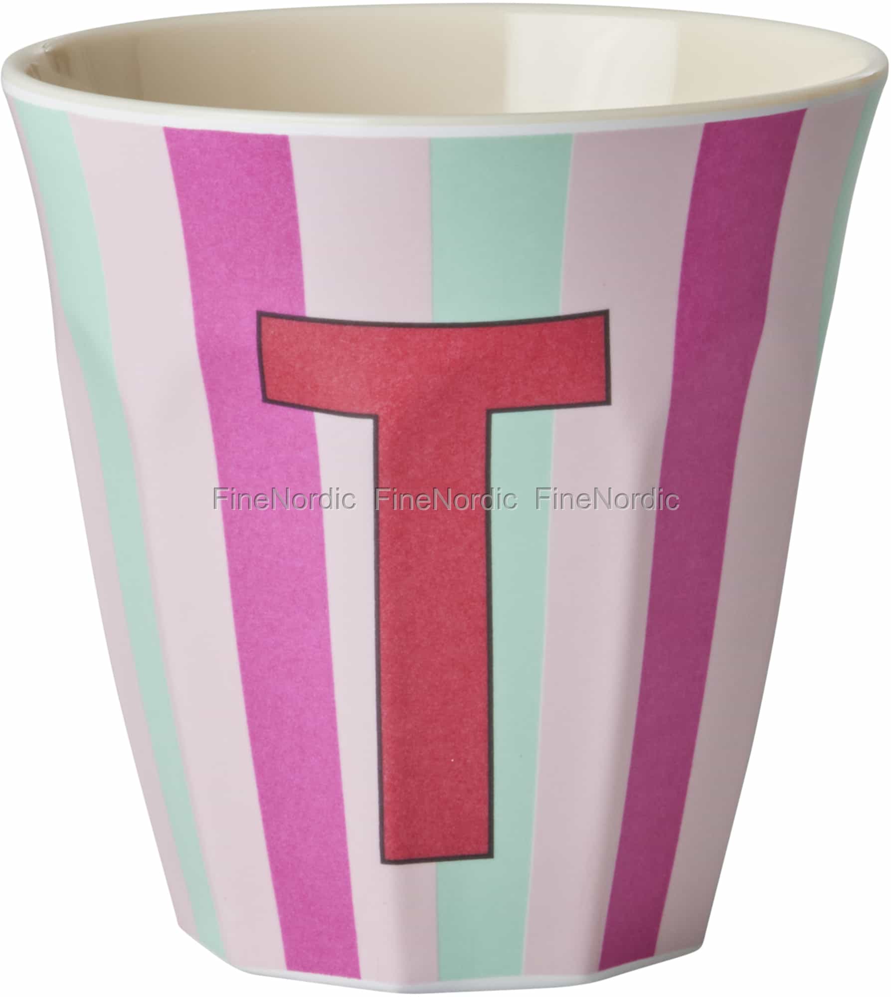 Rice Melamine Cup with the Letter T - Alphabet Stripes Pinkish