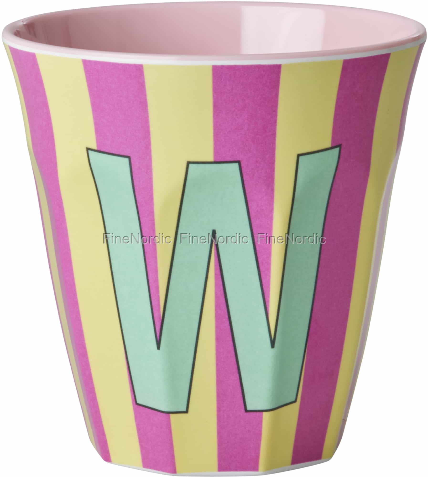 Rice Melamine Cup with the Letter W - Alphabet Stripes Pinkish