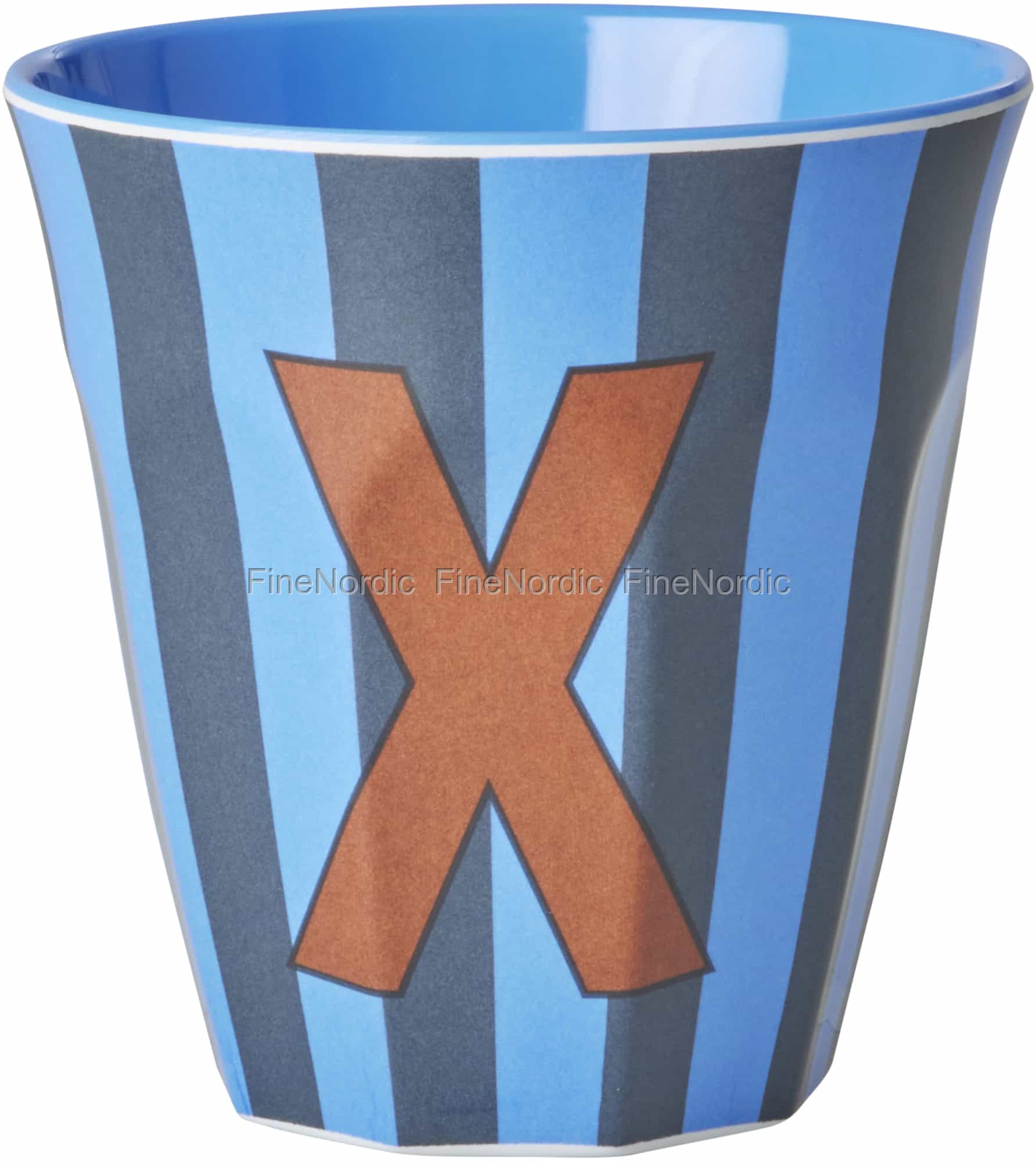Rice Melamine Cup with the Letter X - Alphabet Stripes Blueish