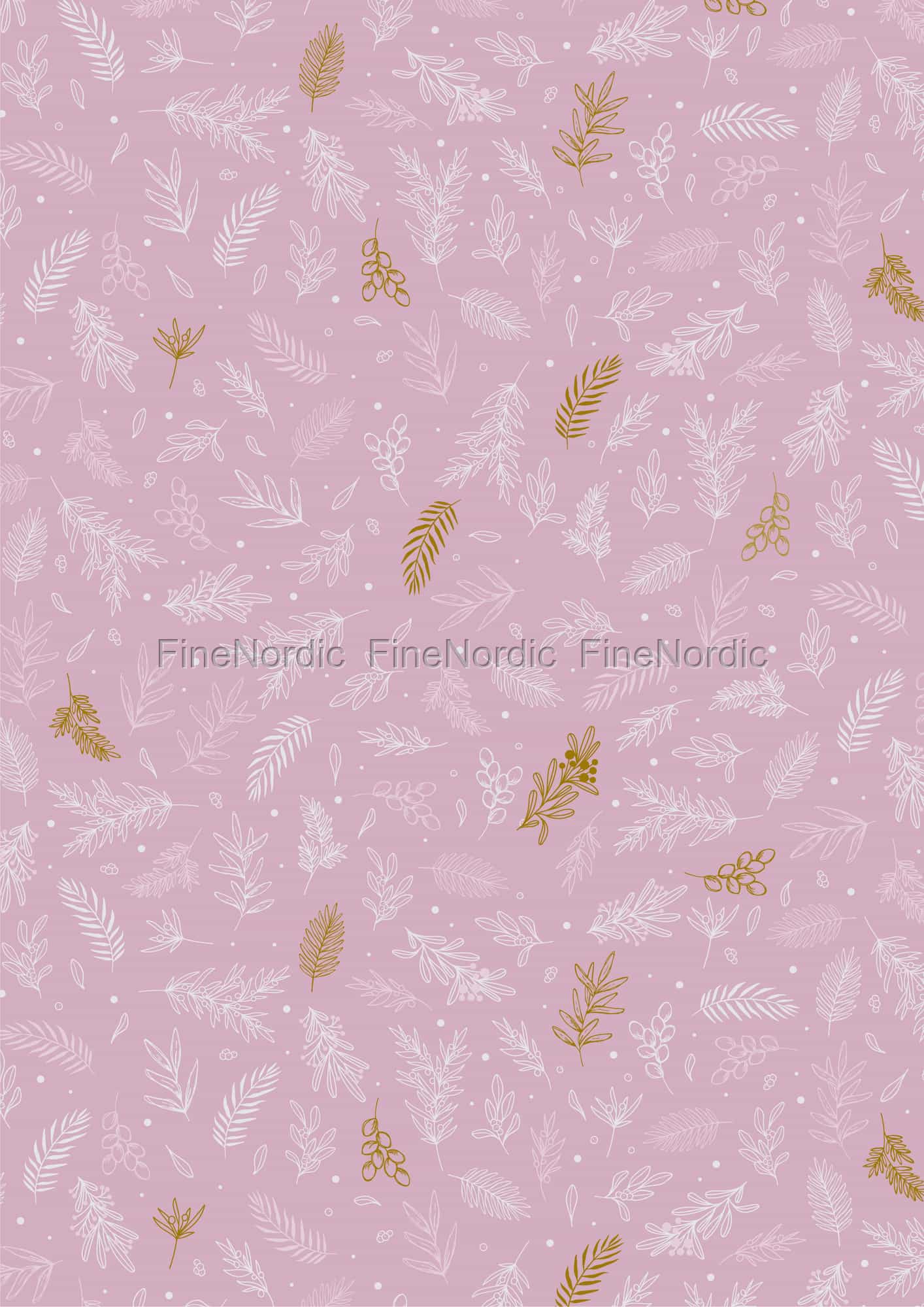 Ib Laursen Gift Wrapping Paper Pink with Leaf Pattern 5 m