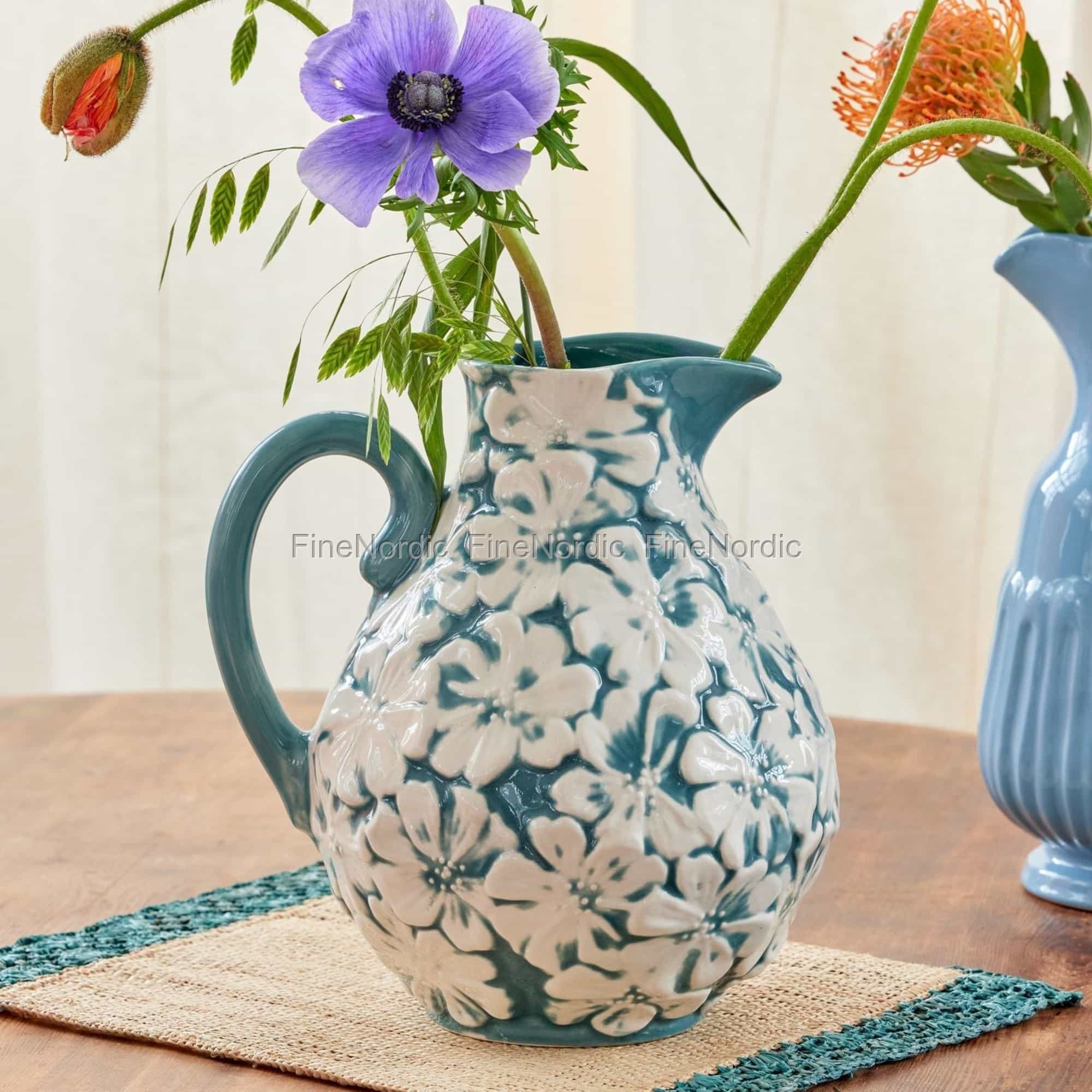 Rice Ceramic Flower Jug Green - 4.5 Liter