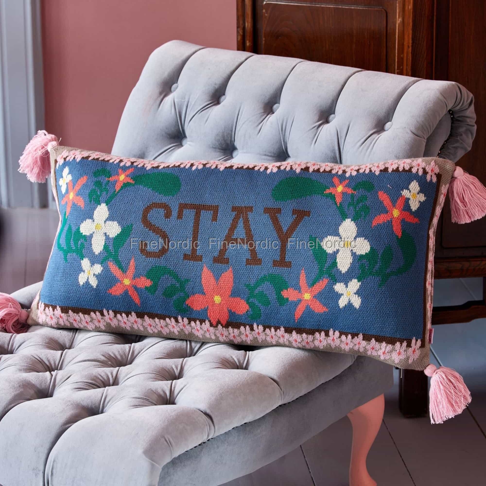 Rice Cushion - Rectangular Knitted - "Stay" - Tassels - Dove Blue ...