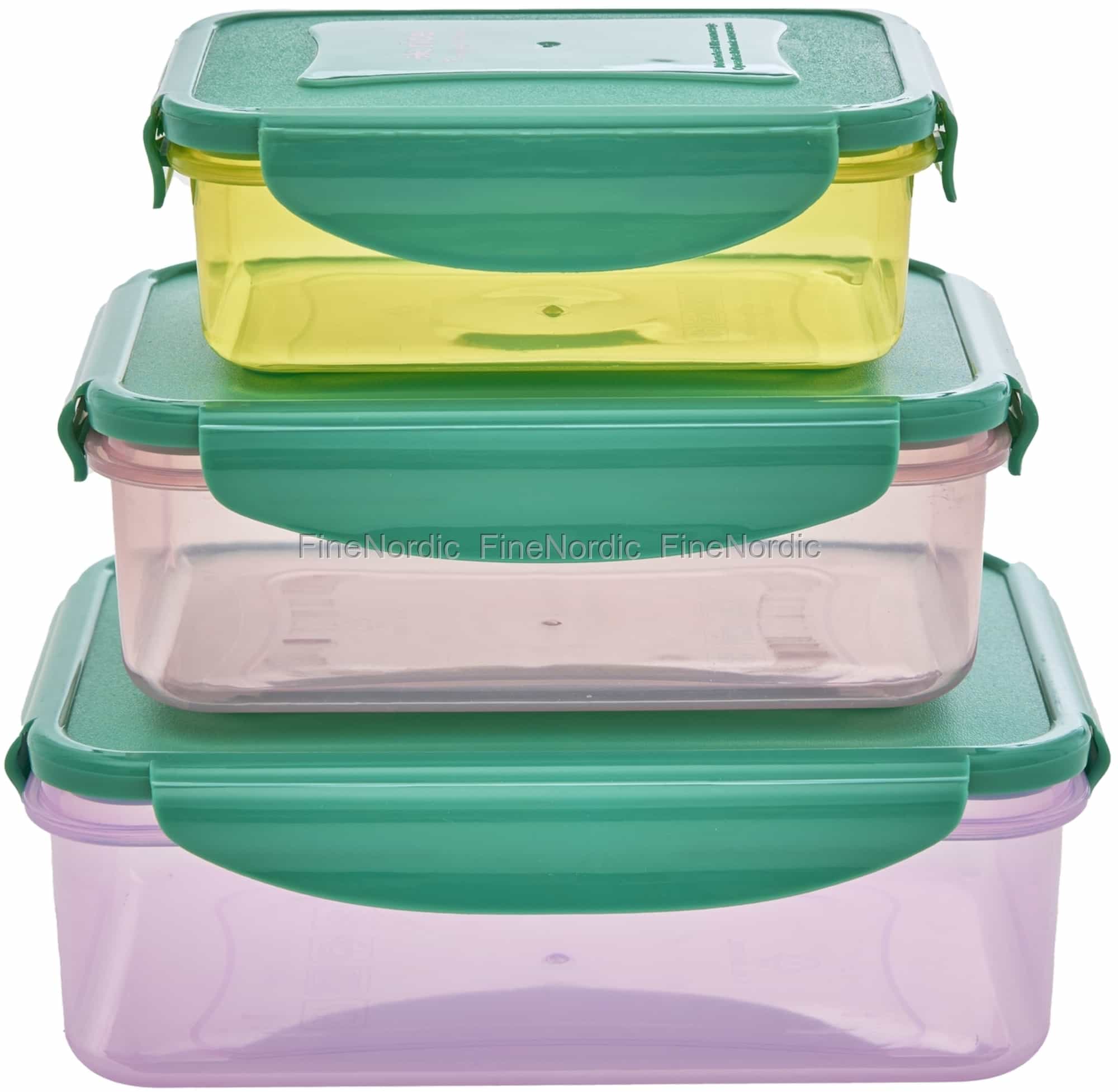 Rice Plastic Food Boxes - Rectangular - Green Lid - Set of 3
