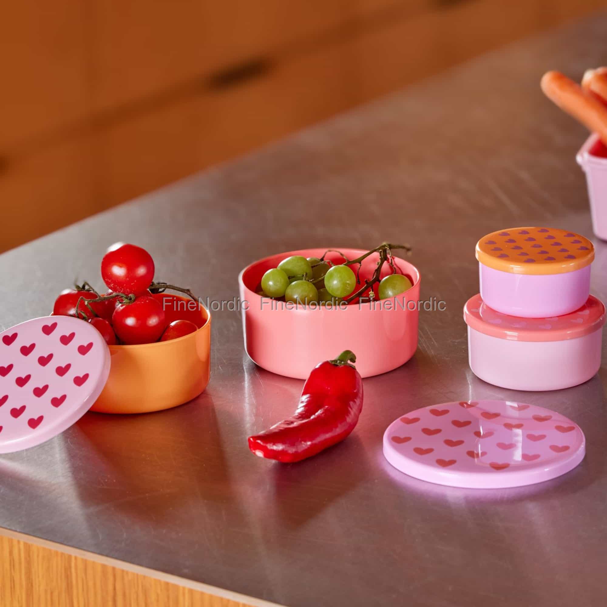 Rice Plastic Food Boxes - Round - Hearts - Set of 4