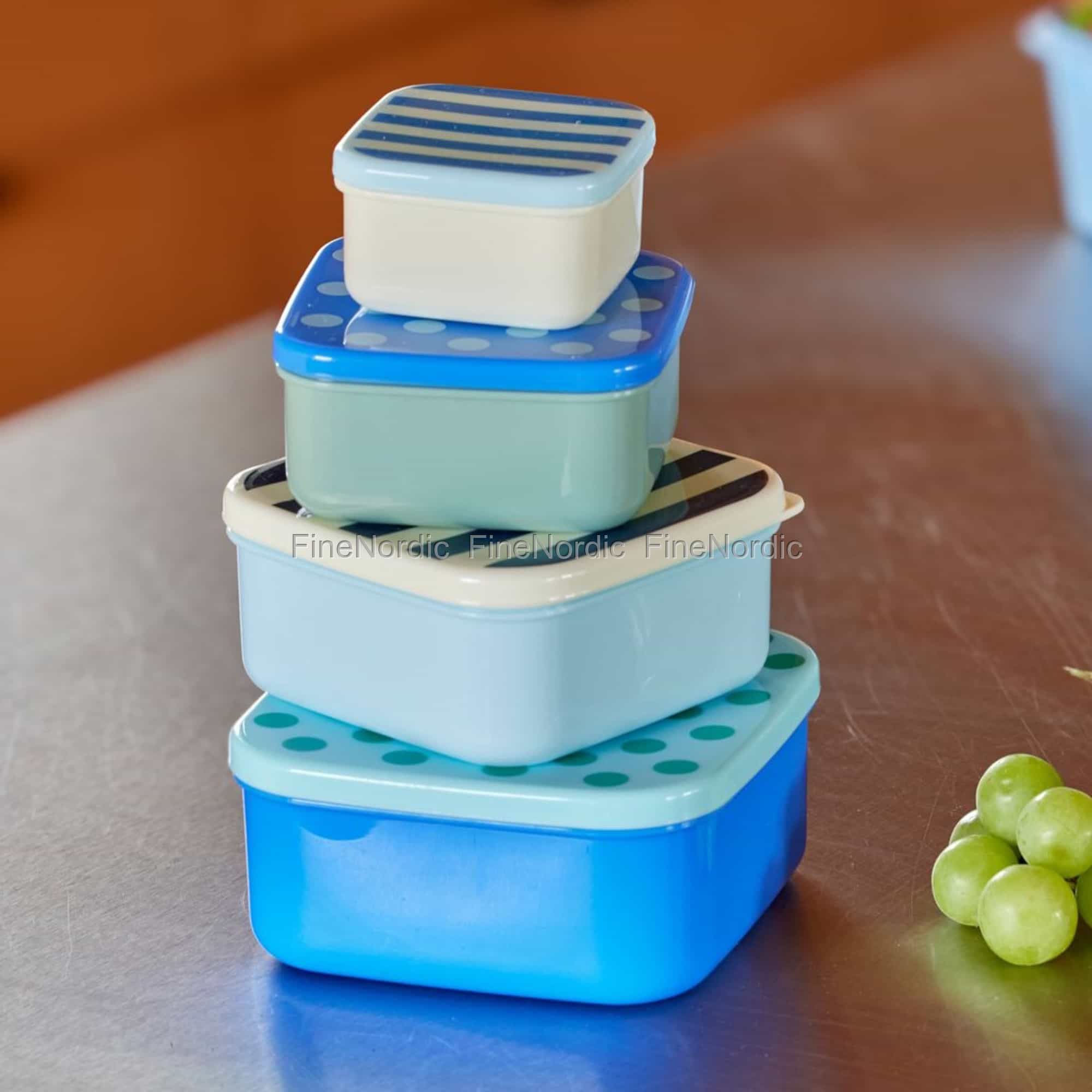 Rice Plastic Food Boxes - Stripes and Dots - Set of 4