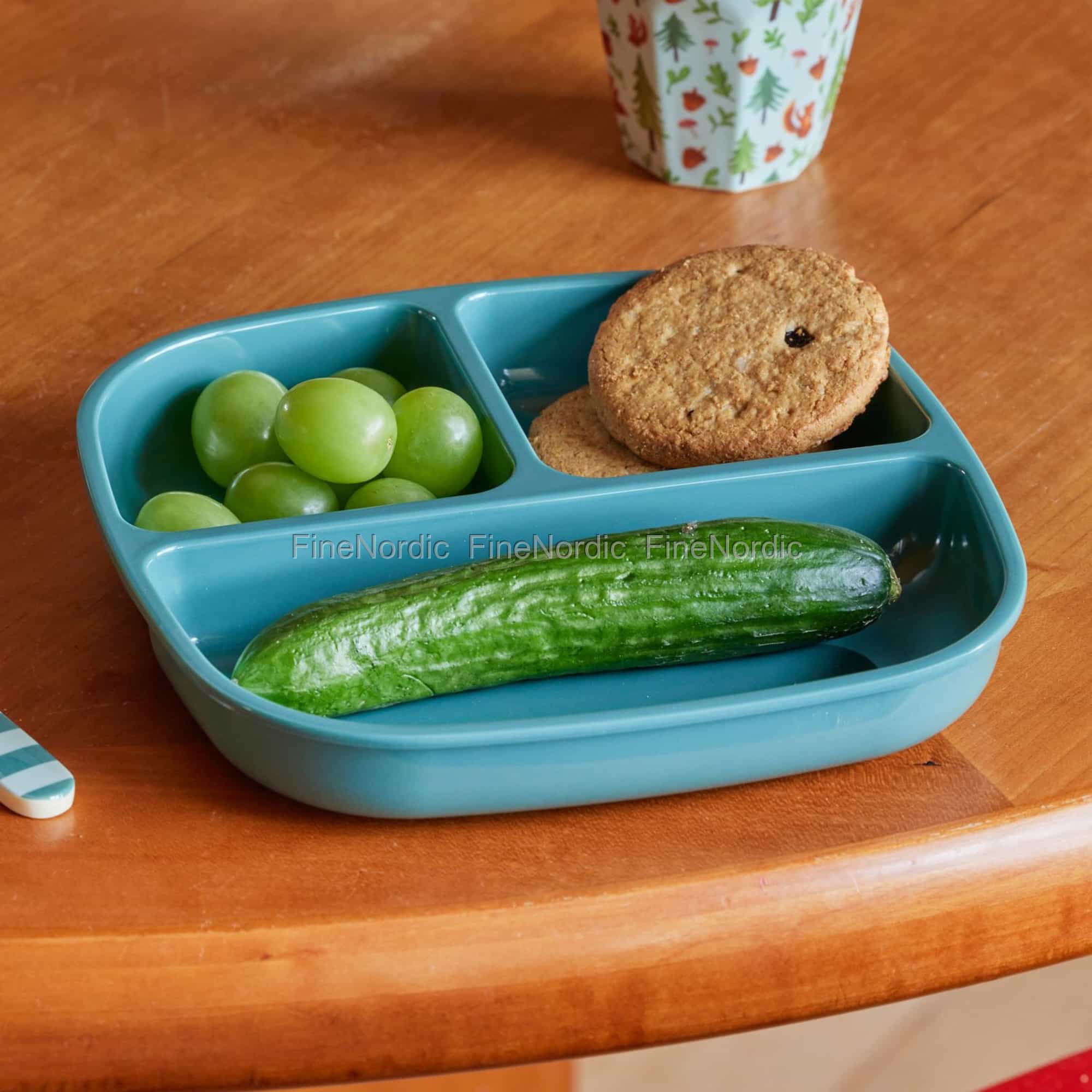 Rice Melamine Kids Plate with 3 Rooms - Green
