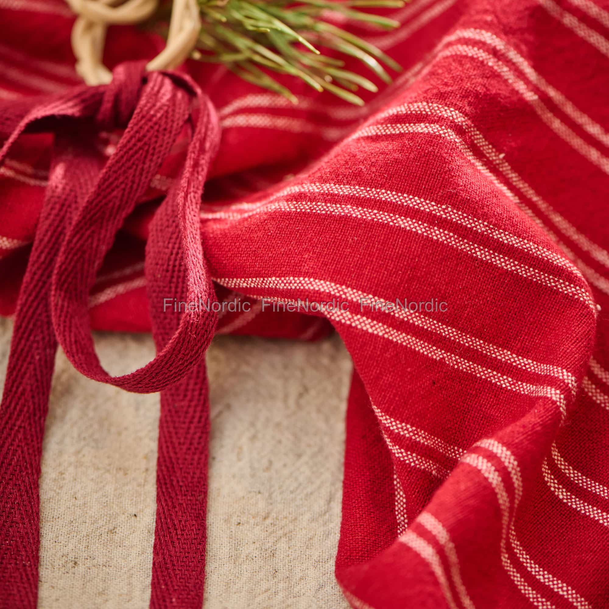 Ib Laursen Tea Towel Kaja Red with Thin Natural Coloured Stripes