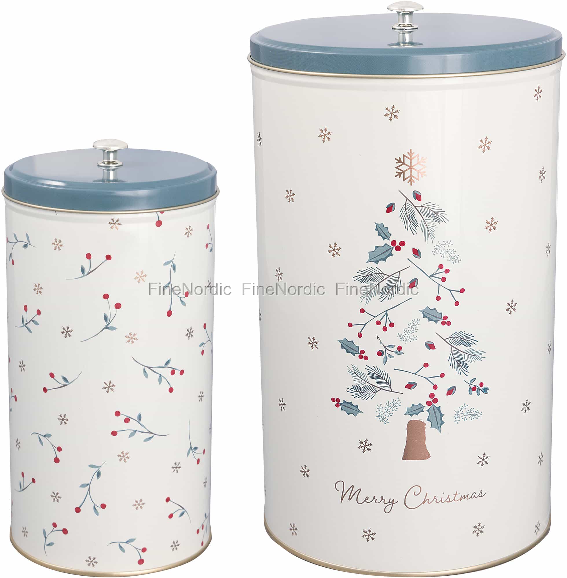 GreenGate Tin Box Round Tall Lucie Xmas White Set of 2
