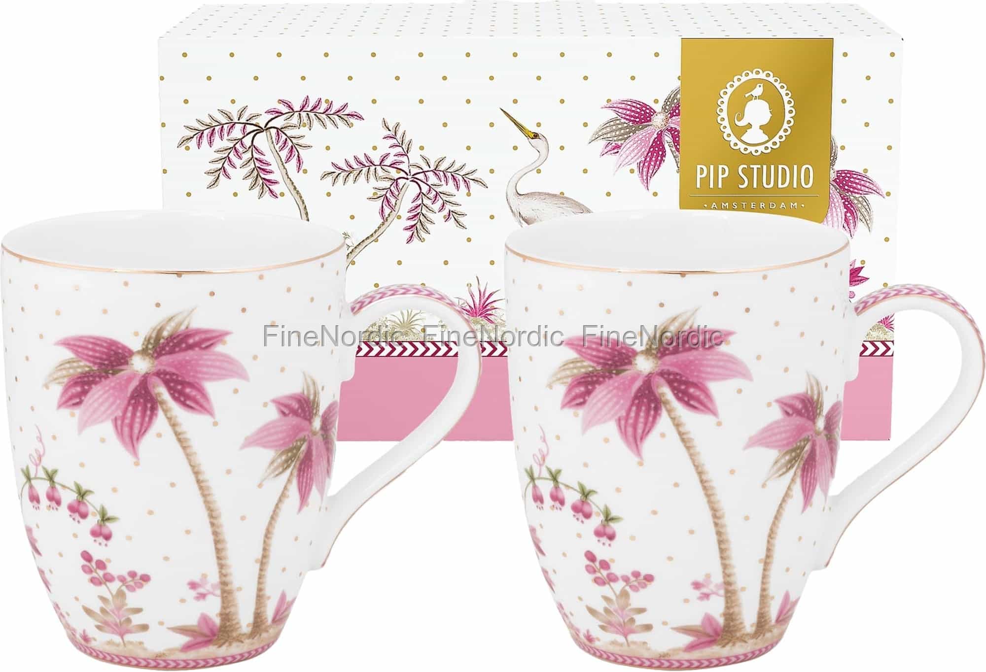 Pip Studio Mugs Large Jolie Dots Gold Pink Set of 2 in Gift Box