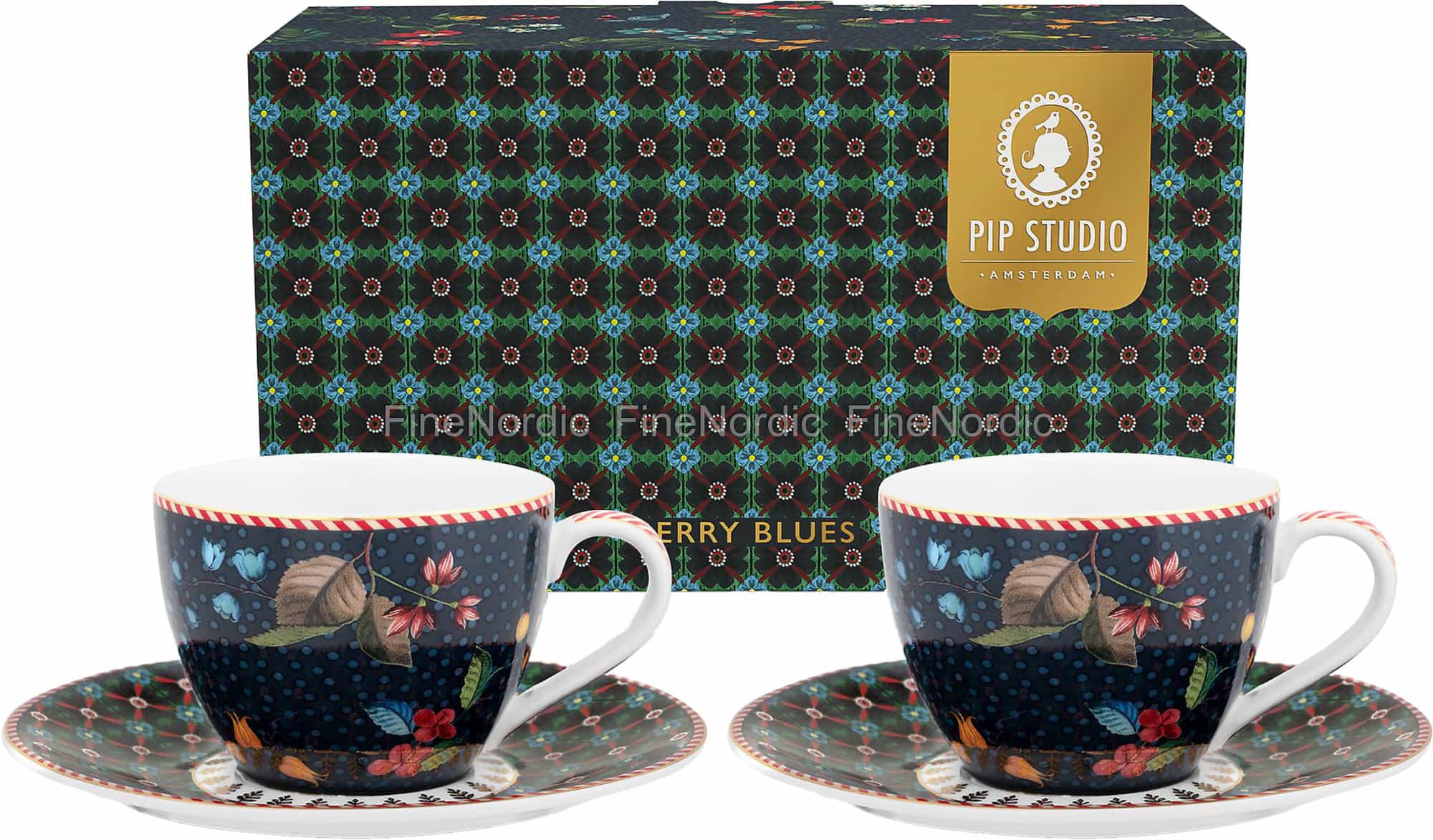 Pip Studio Espresso Cups & Saucers Berry Blues Set of 2 in Gift Box