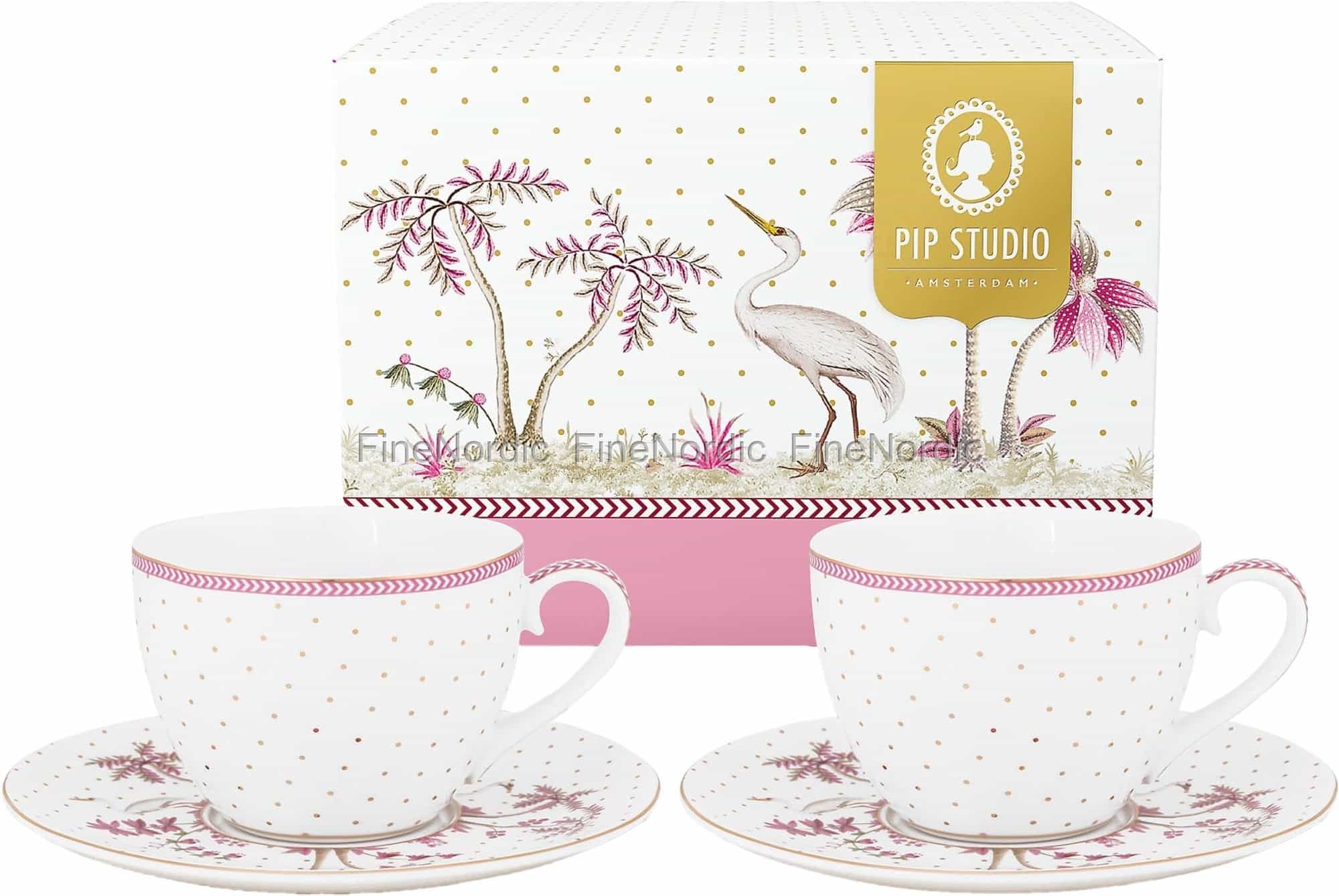 Pip Studio Cups & Saucers Jolie Dots Gold Pink Set of 2 in Gift Box