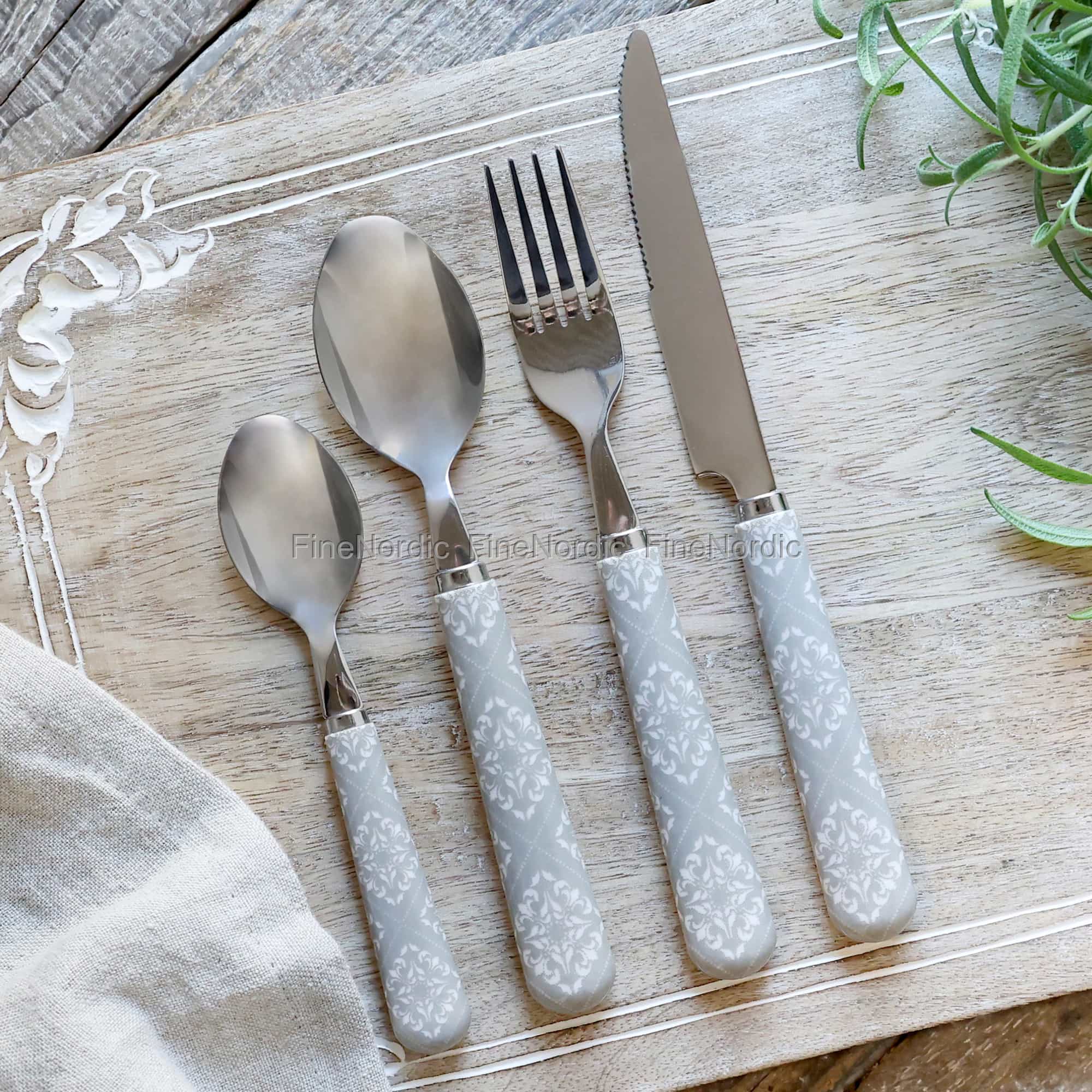 Chic Antique Linas Cutlery with Pattern French Grey Set of 4