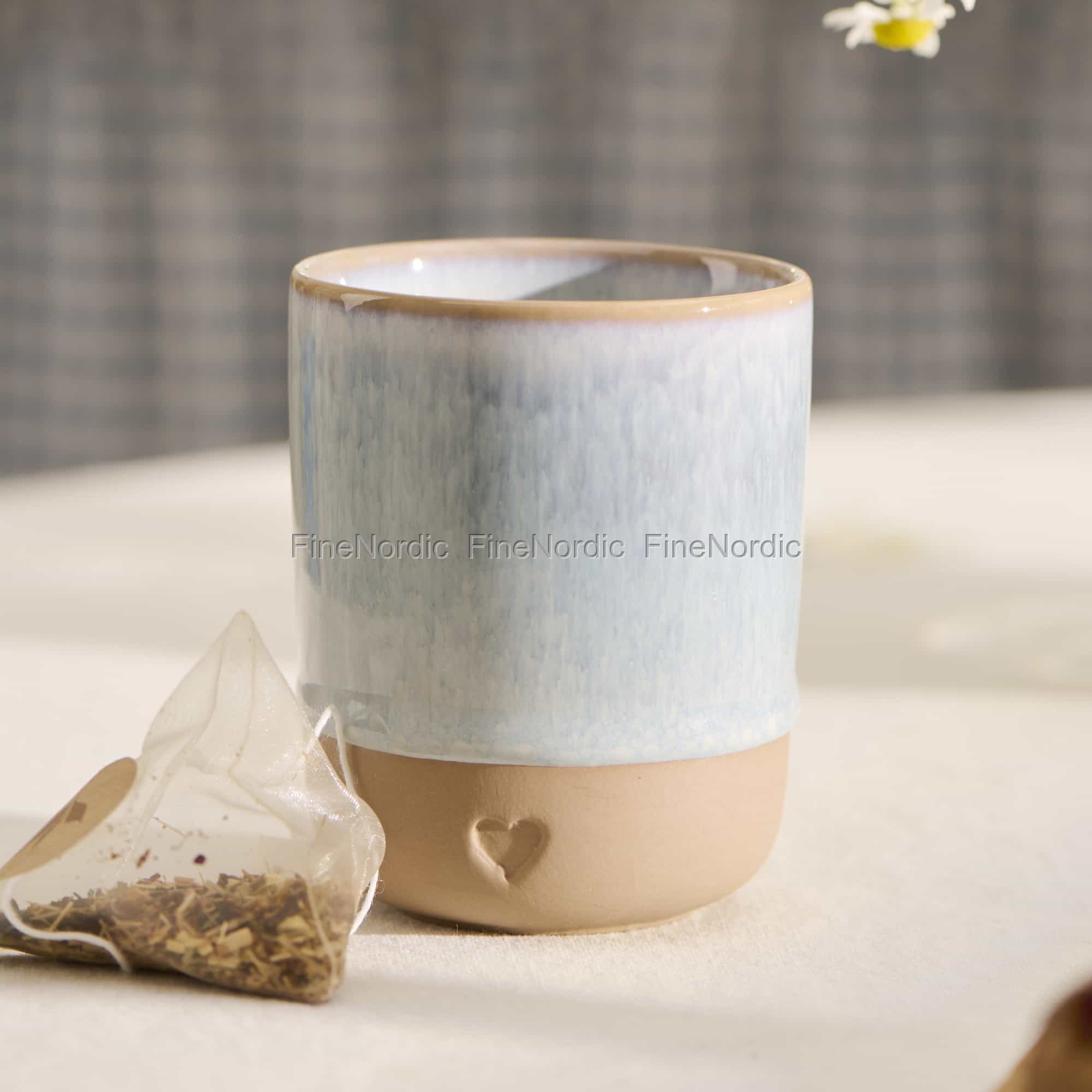 Ib Laursen Mug without Handle Heart Matt Brown Clay - Light Blue Edge ...