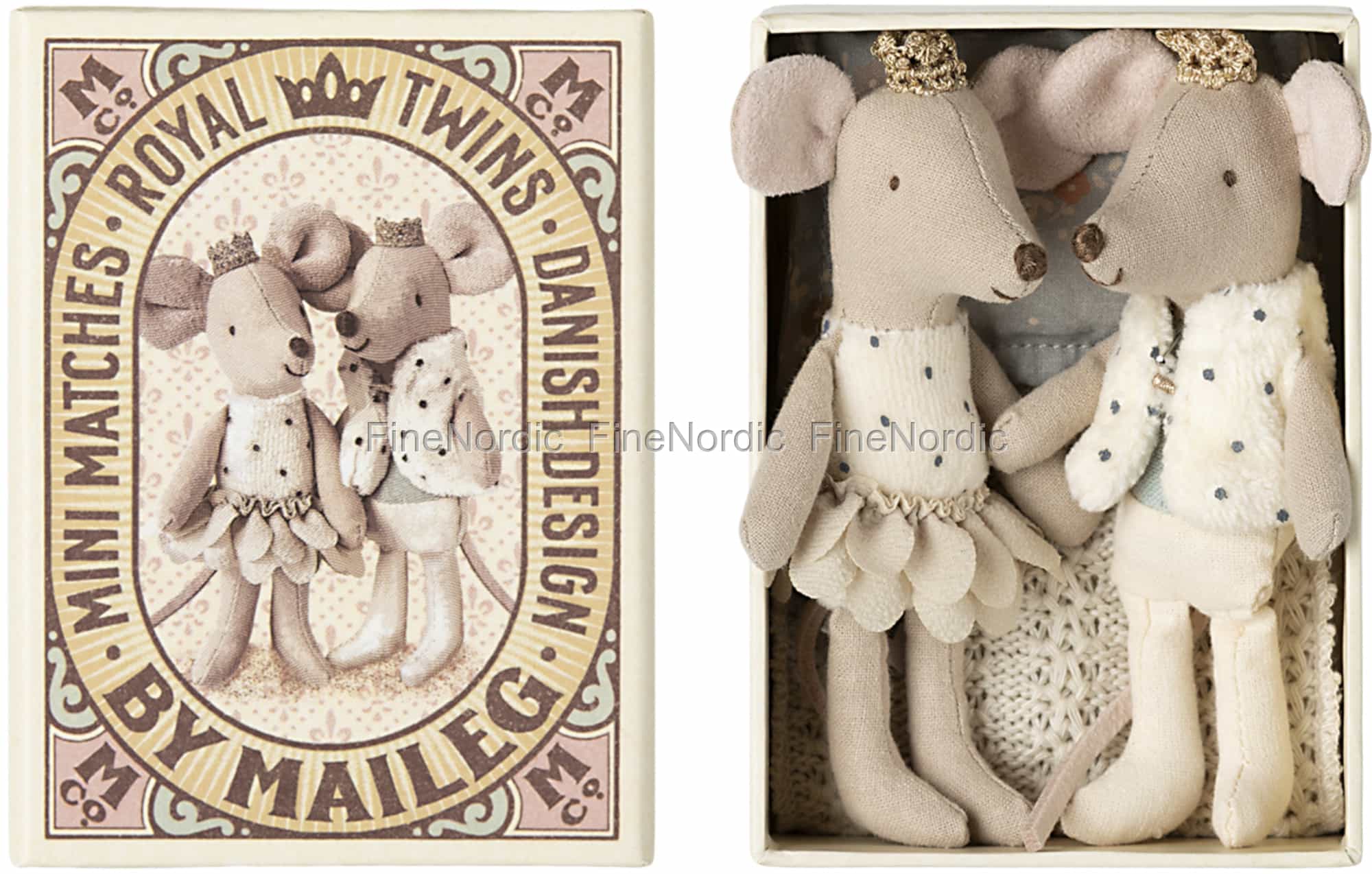 Maileg Royal Twin Mice - Little Sister and Brother in Matchbox