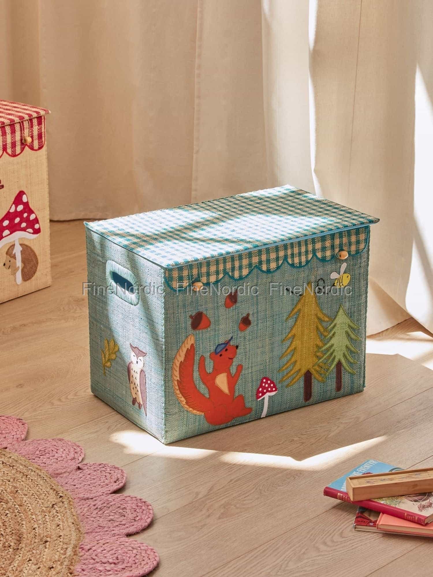 Rice Raffia Storage Box - "Happy Forest" Theme - Large - Foldable