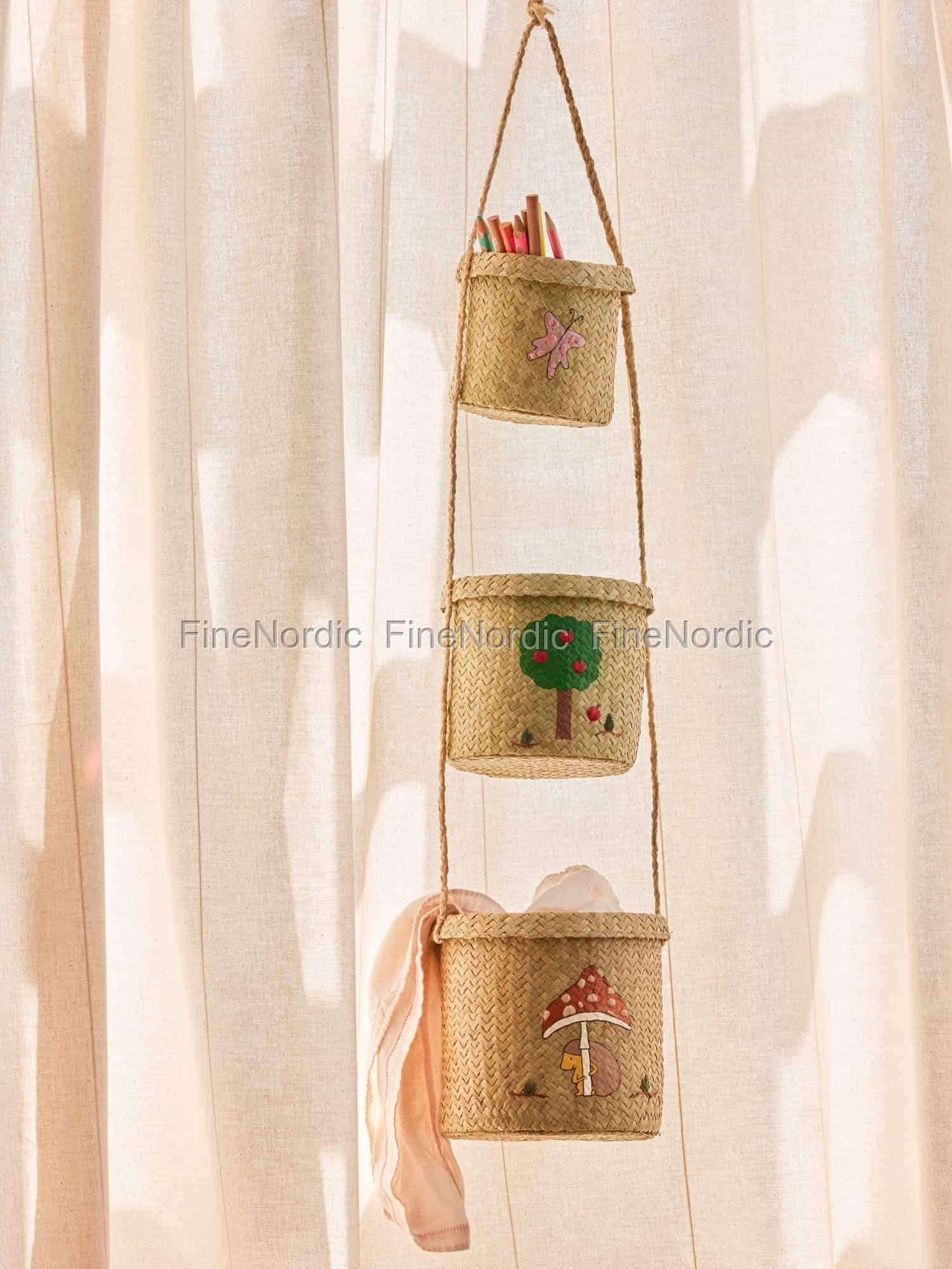 Rice Raffia 3-Tier Storage Basket - "Happy Forest" Theme