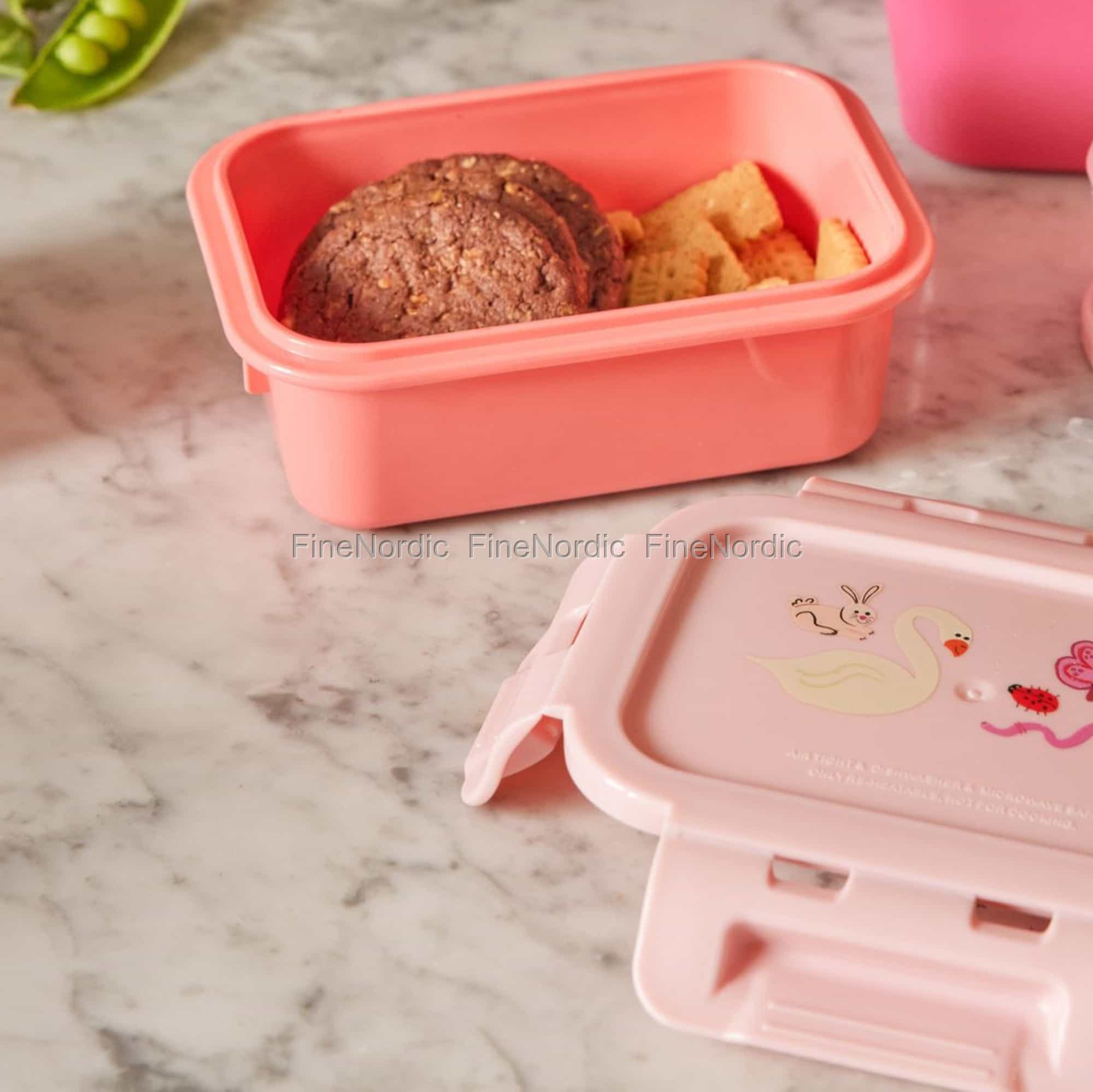 Rice Lunch Box - Airtight Lid - "Wildlife" - Pink - Small