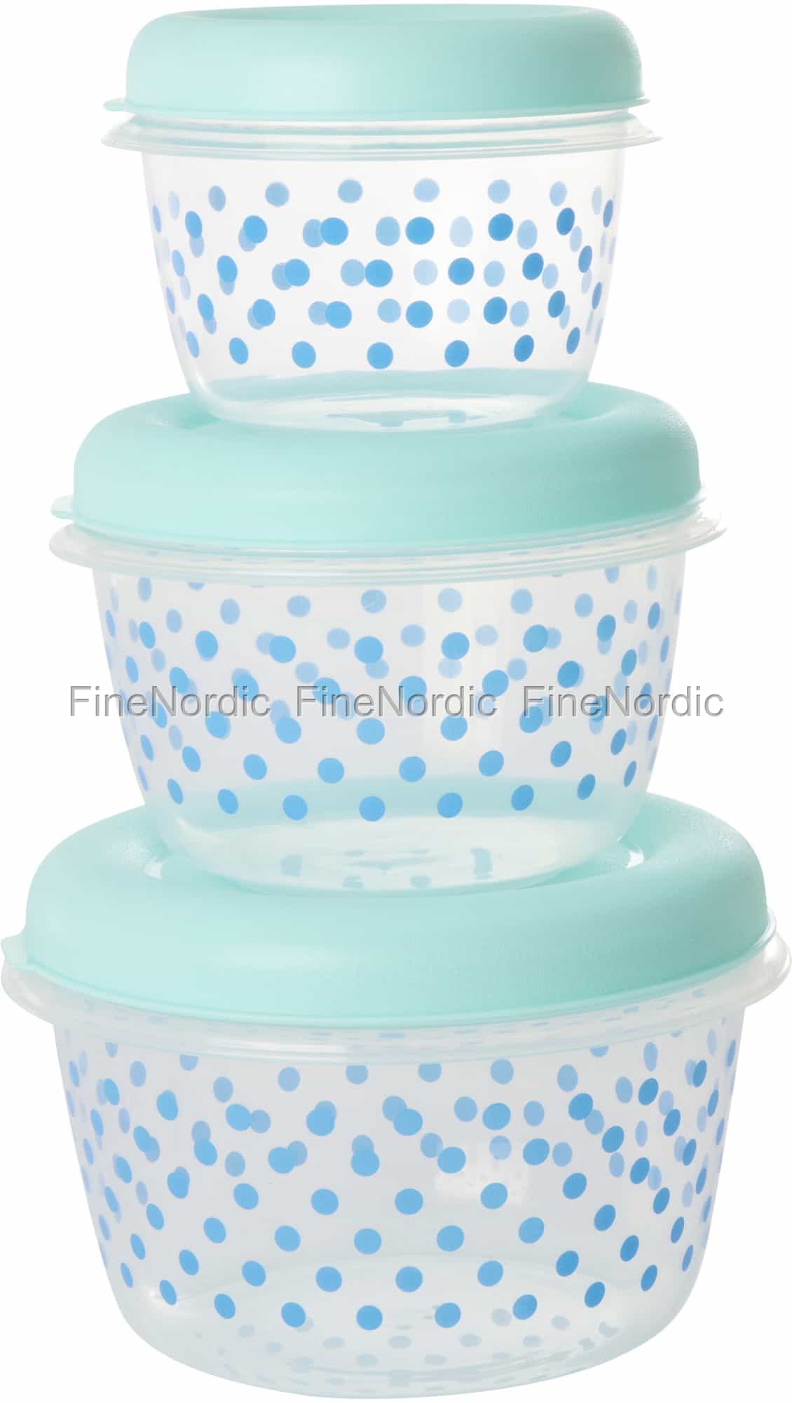 Rice Plastic Food Boxes - Round Mint - Dots - Set of 3