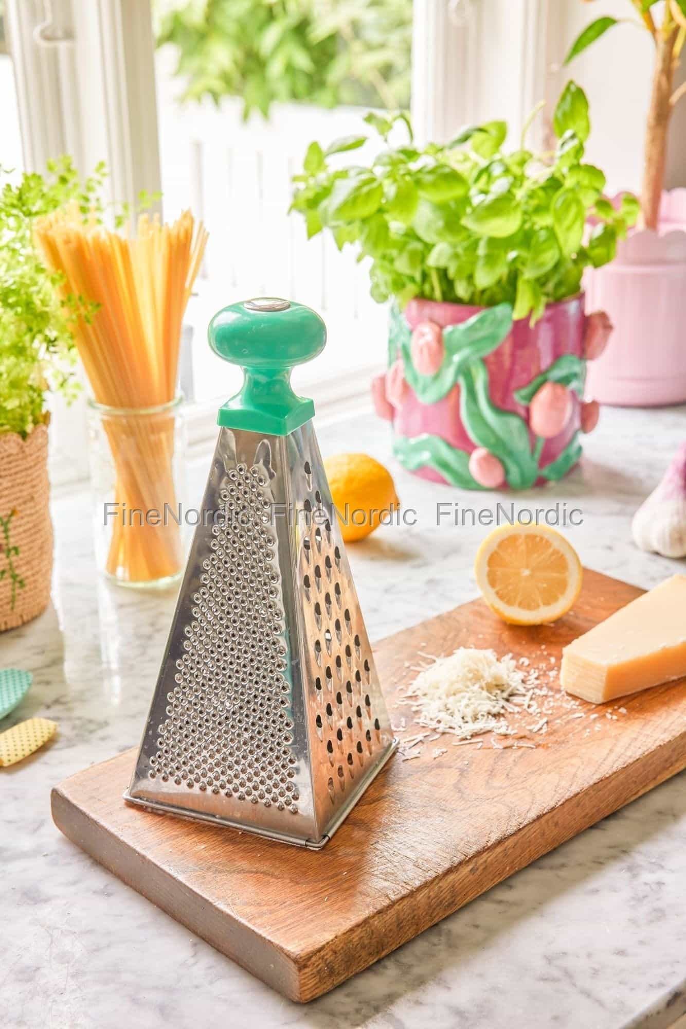 Rice Stainless Steel Grater with Green Handle