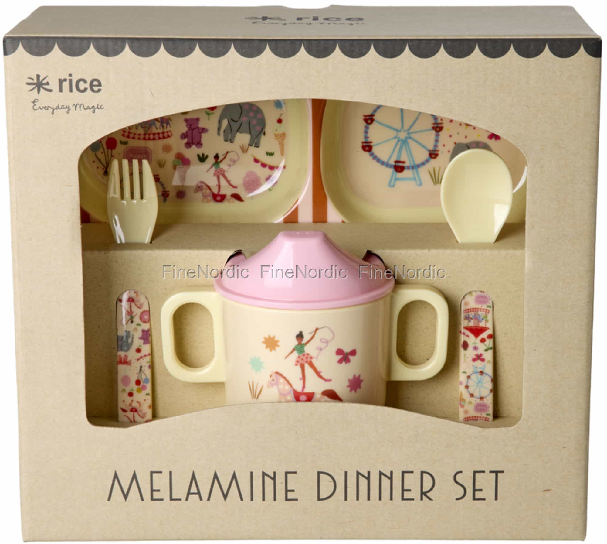 Rice Melamine Baby Dinner Set in Giftbox - "Fun Fair" - Pink - Set of 4